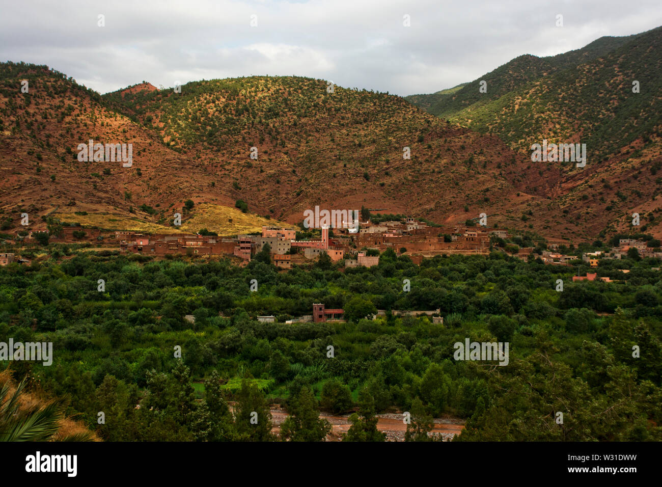 View of Berber mountain villages and homes in the Atlas mountains of ...