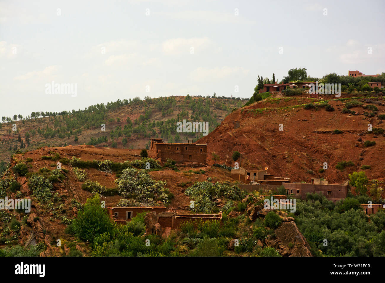 View of Berber mountain villages and homes in the Atlas mountains of ...
