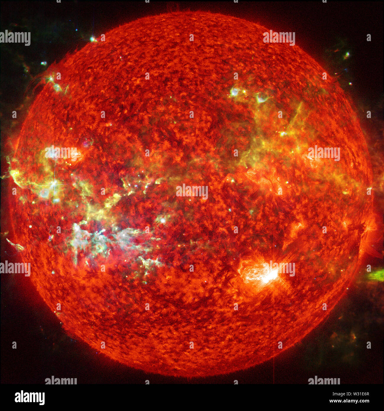 Extremely hot star. Flaring of Sun. Beauty of endless universe ...