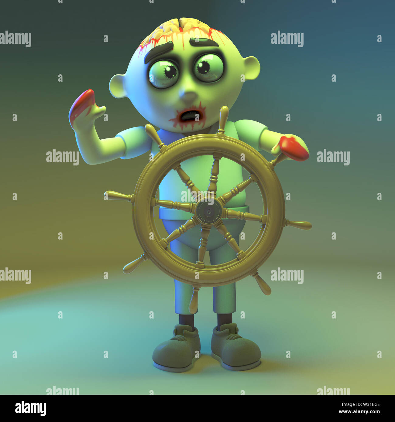 Nautical undead zombie monster steering his ship to certain doom, 3d ...