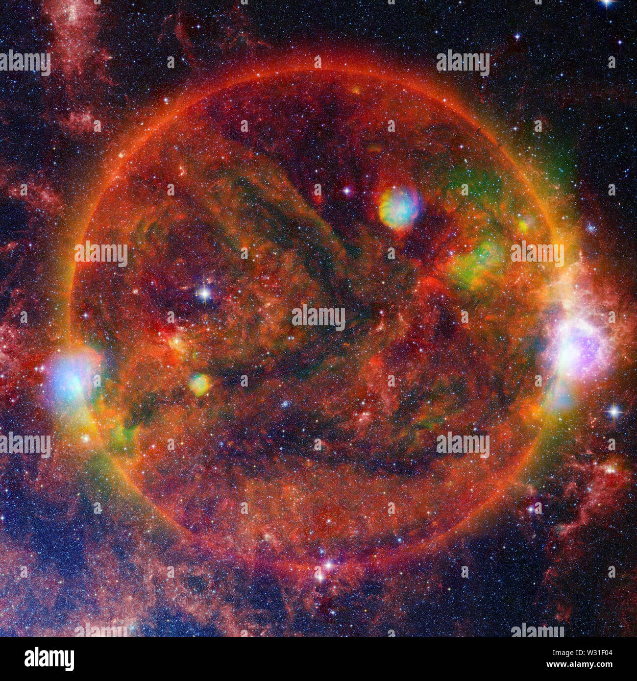 Extremely hot star. Flaring of Sun. Beauty of endless universe ...