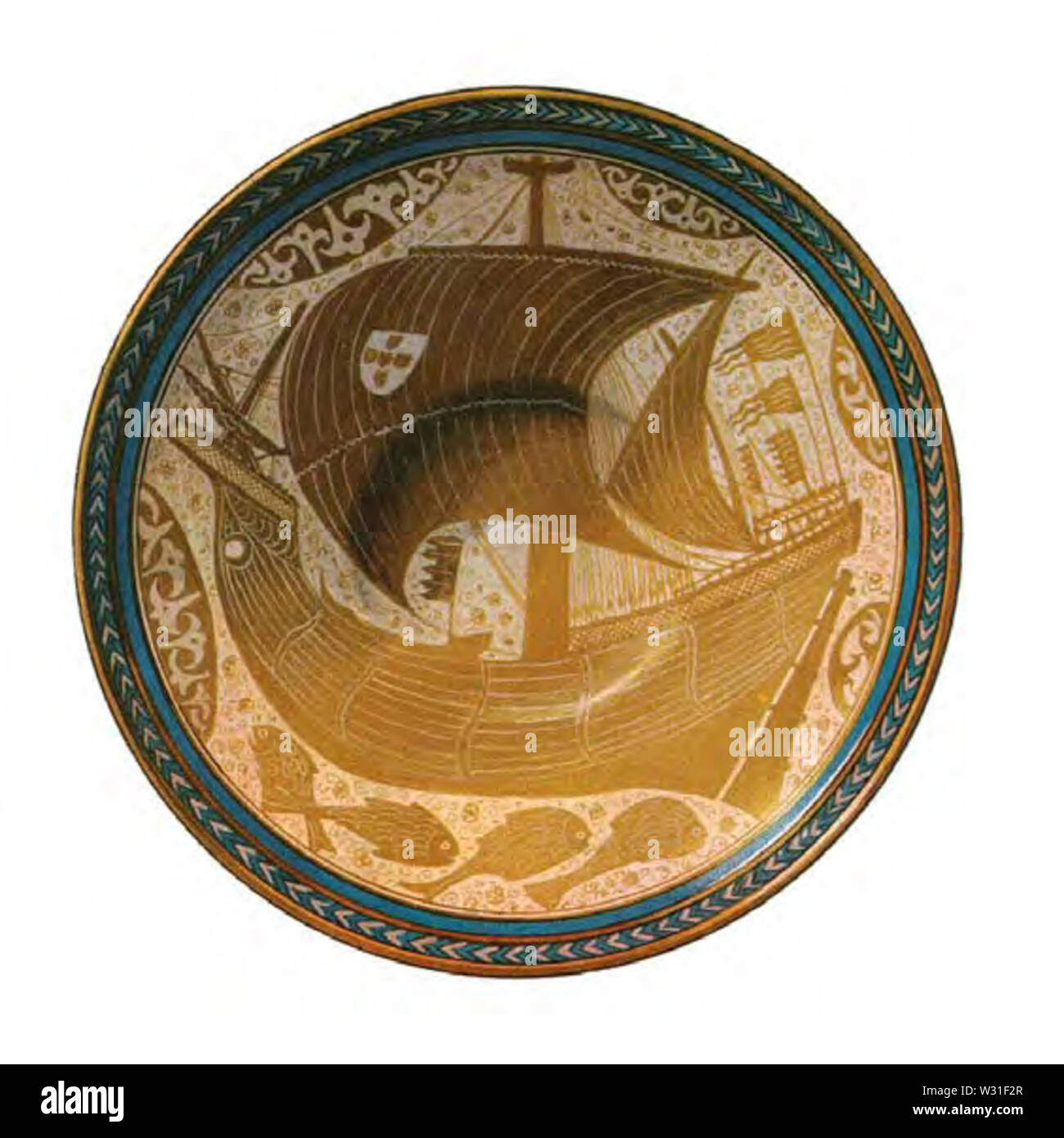 Plate with First Three-Masted Ship Stock Photo - Alamy