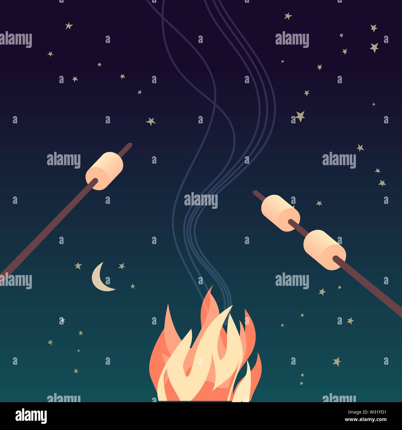 Marshmallow roasting hand drawn flat color vector Stock Vector Image ...