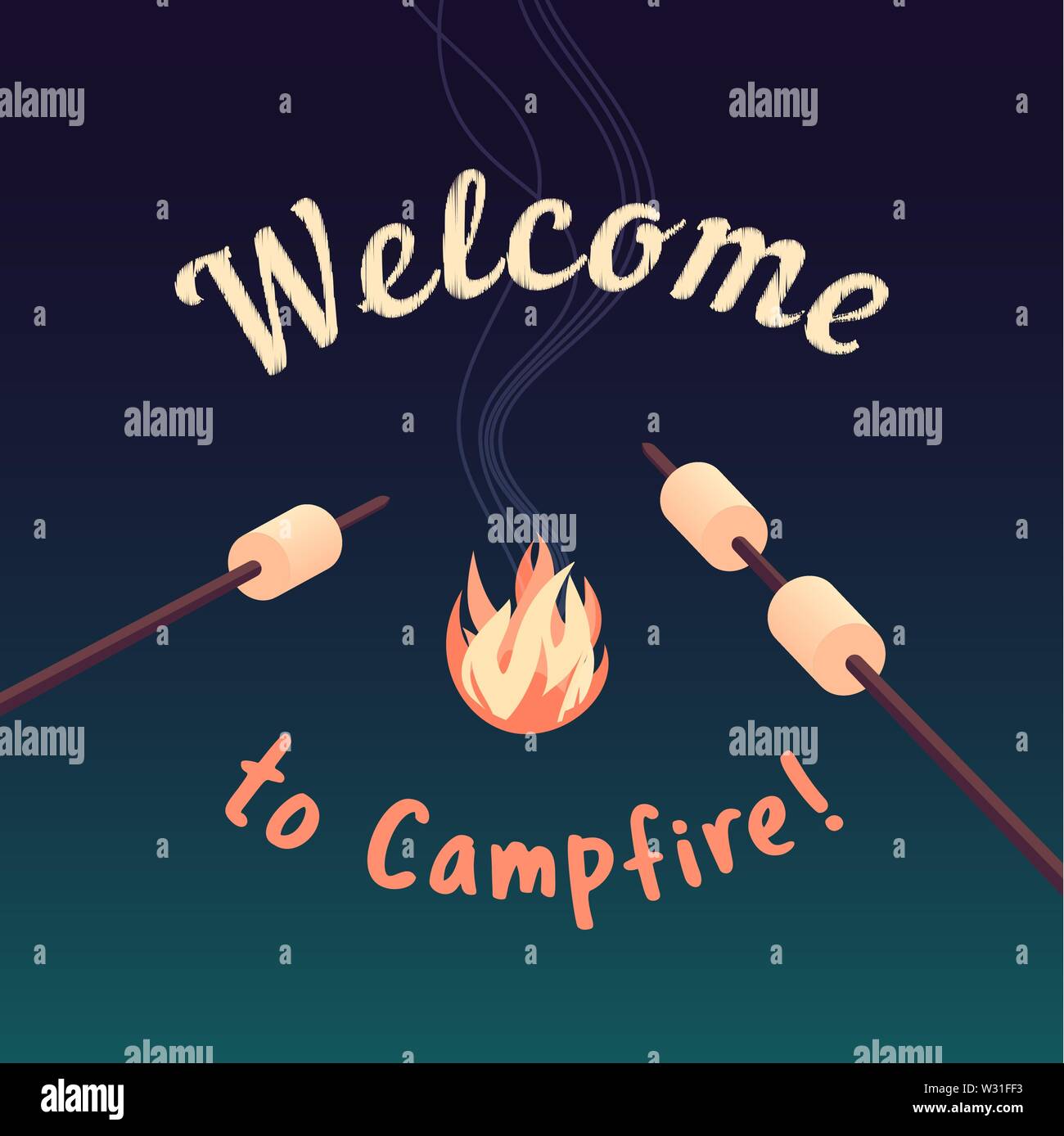 Marshmallow roasting hand drawn flat color vector Stock Vector Image ...