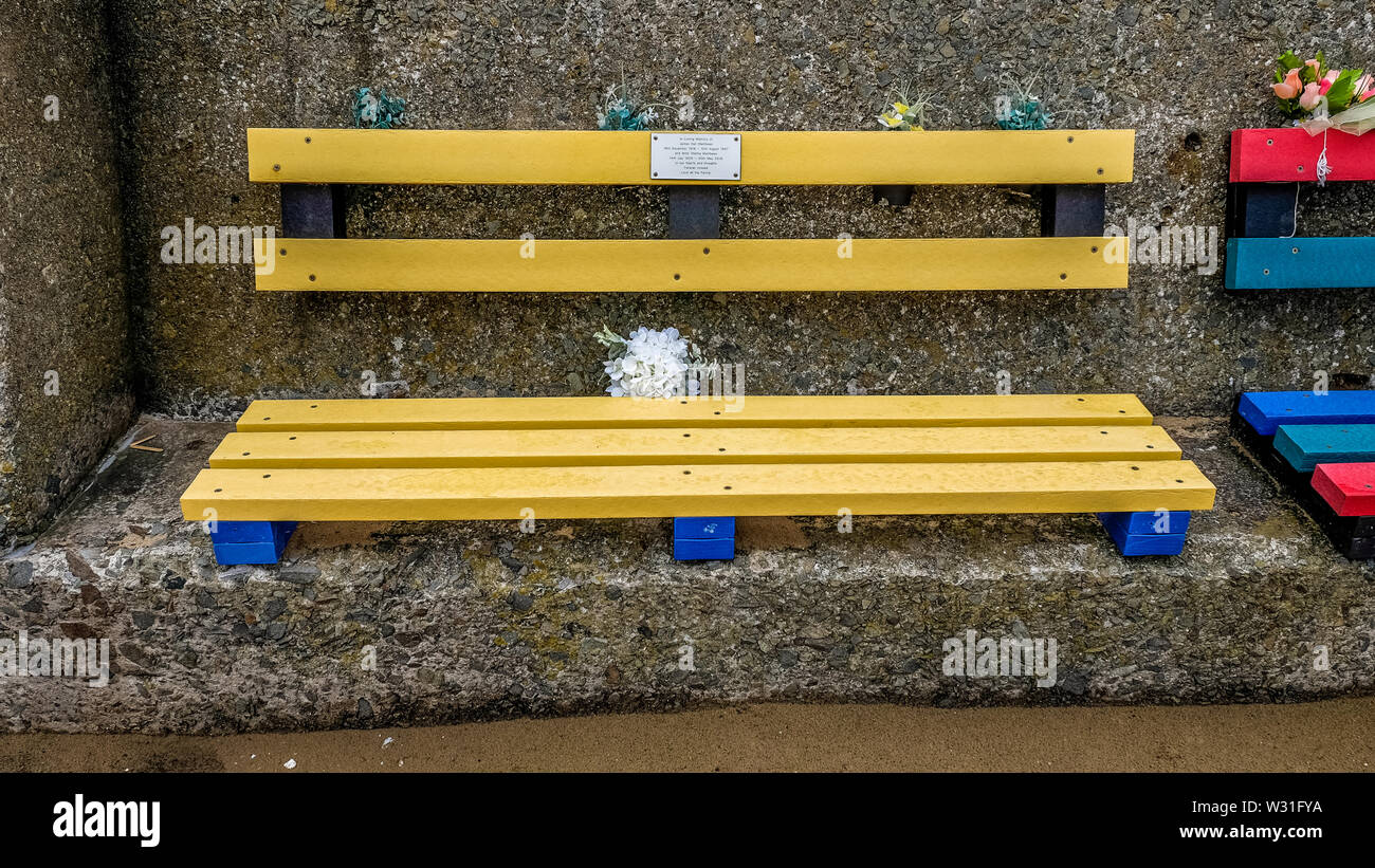 Benches in memory off lost friends on the promenade at New Brighton ...