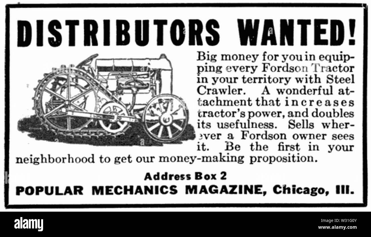Popular Mechanics 1922 Aug p138 Steel Crawler Fordson Stock Photo - Alamy