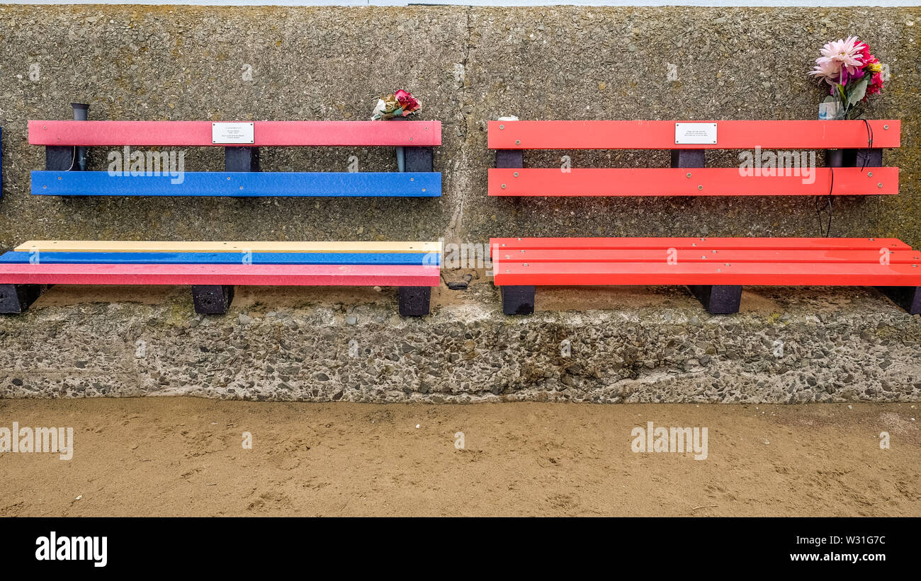 Benches in memory off lost friends on the promenade at New Brighton ...