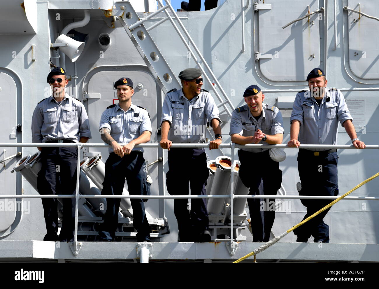The delighted crew of BNS Louise-Marie, as they are greeted by ...