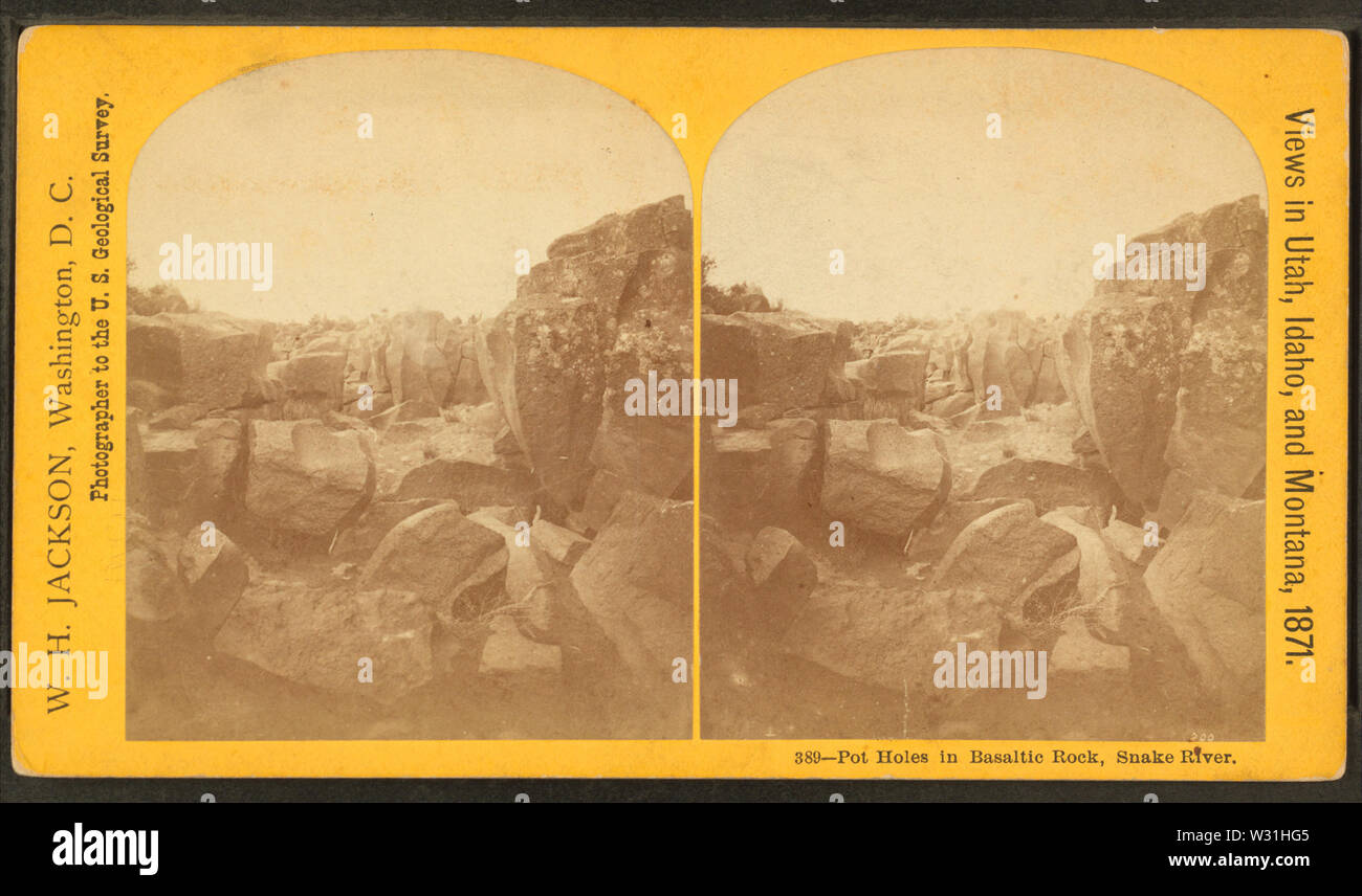 Pot holes in basaltic rocks, Snake River, by Jackson, William Henry ...