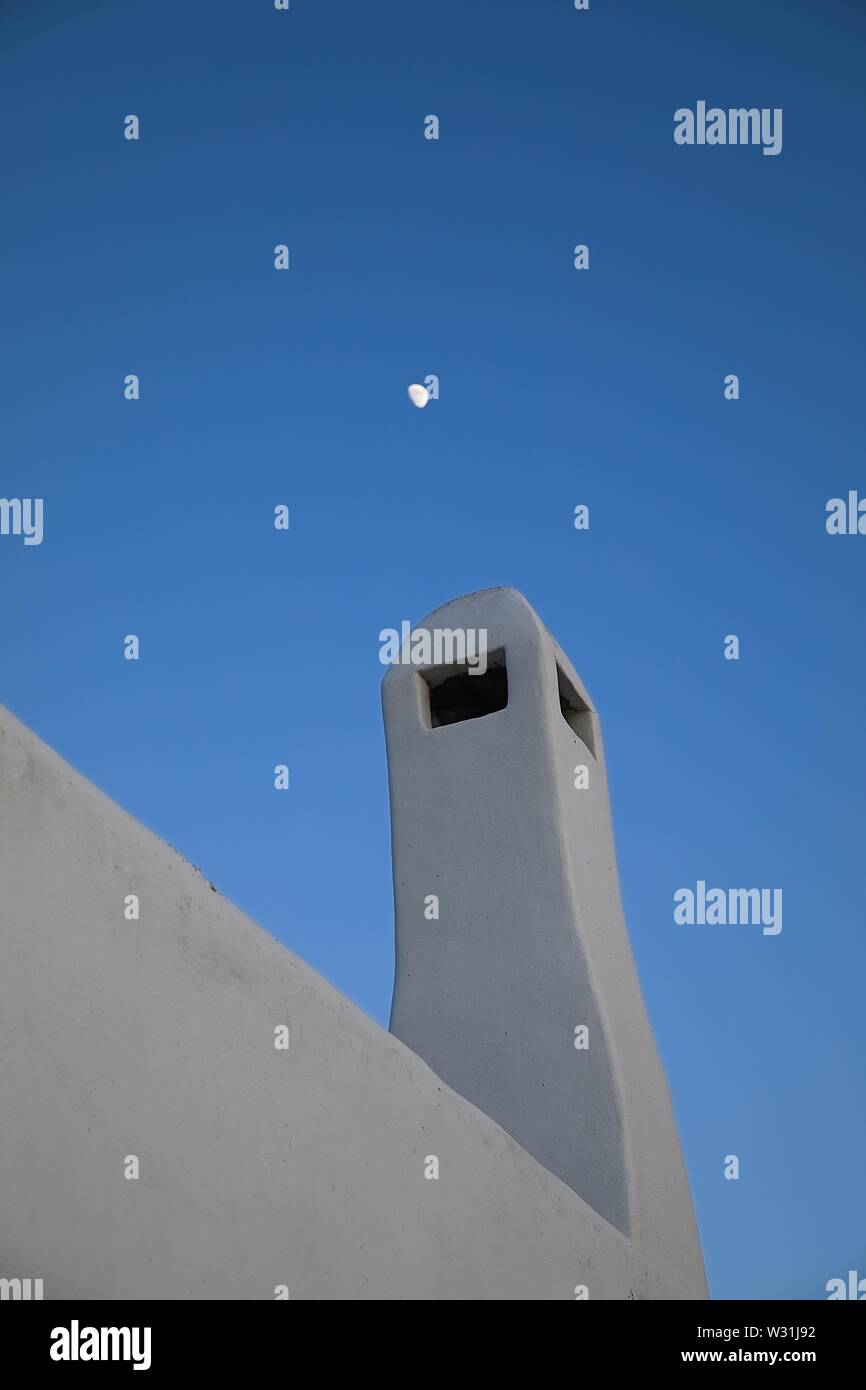 White Greek Island Chimney. Moon in background. Stock Image Stock Photo ...