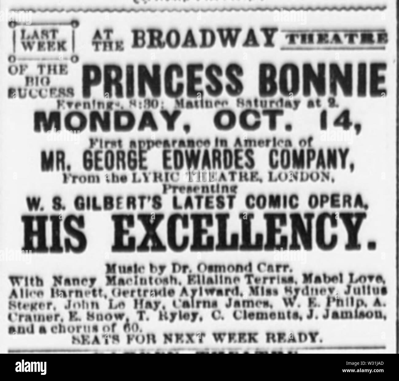 Princess Bonnie His Excellency Broadway Theatre NY Sun Oct 12 1895 ...