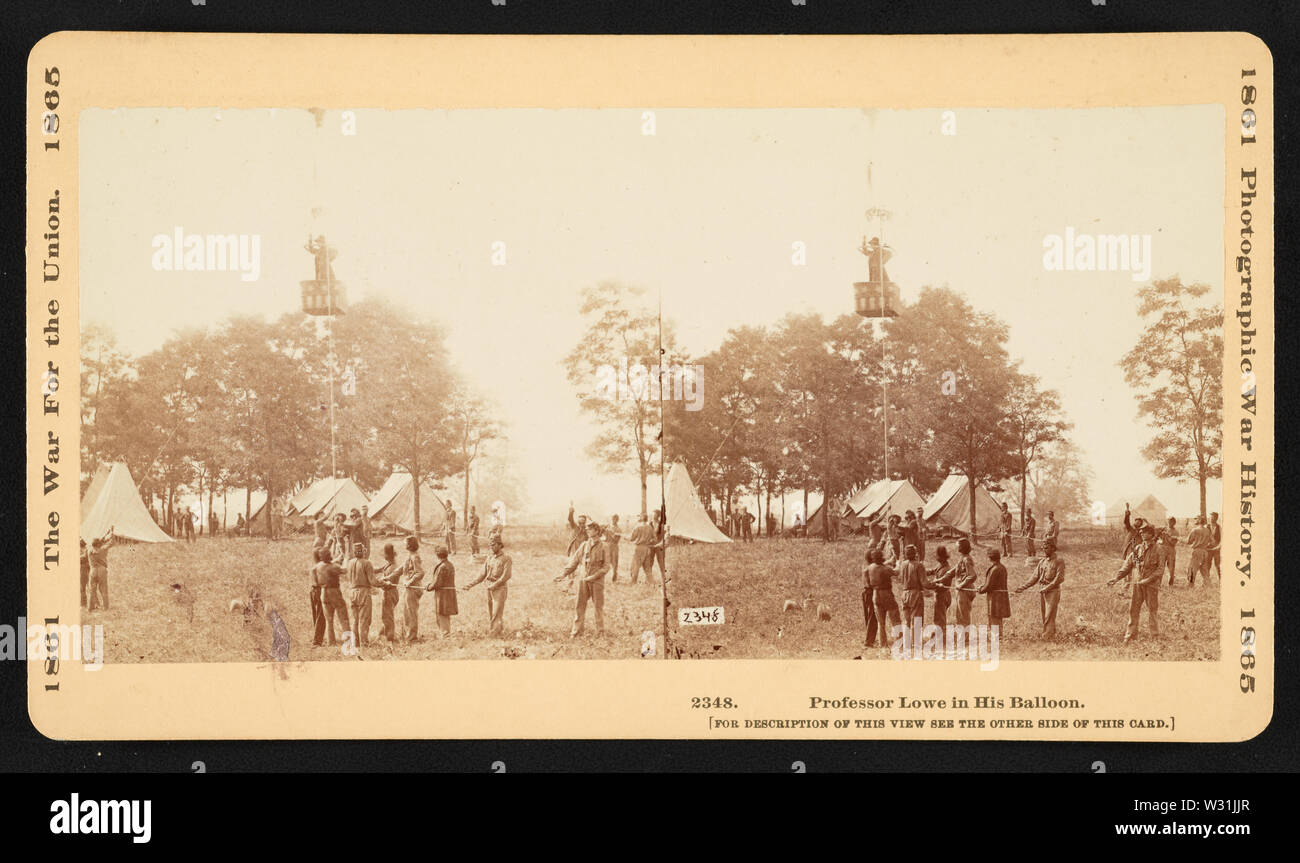 Professor Lowe in his balloon; English: Stereograph showing Professor ...