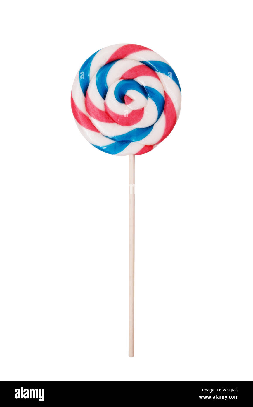 Spiral lollipop on white background. Close up of colorful, handmade ...