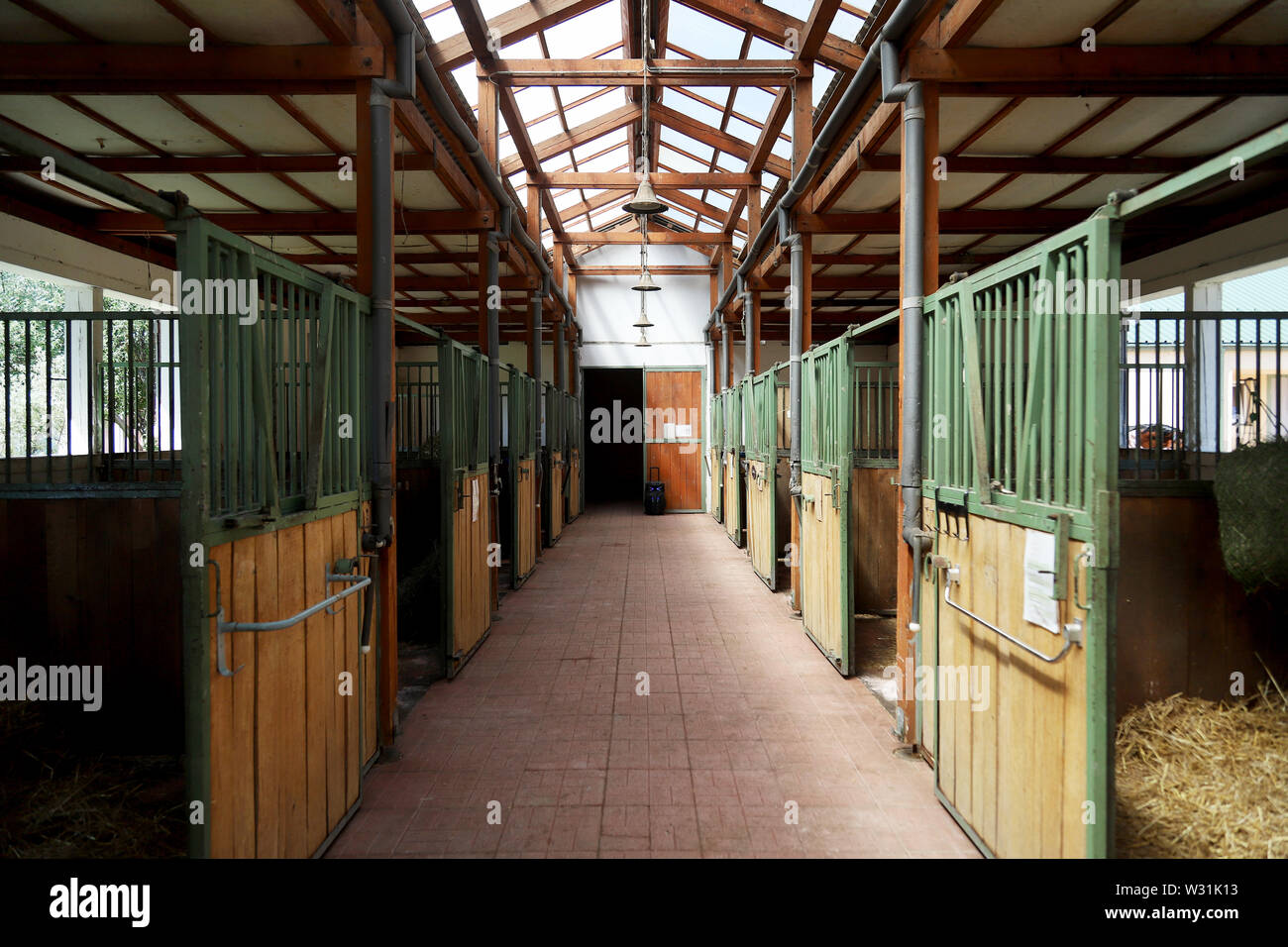 Empty horse stall in an animal farm rural scene Stock Photo - Alamy