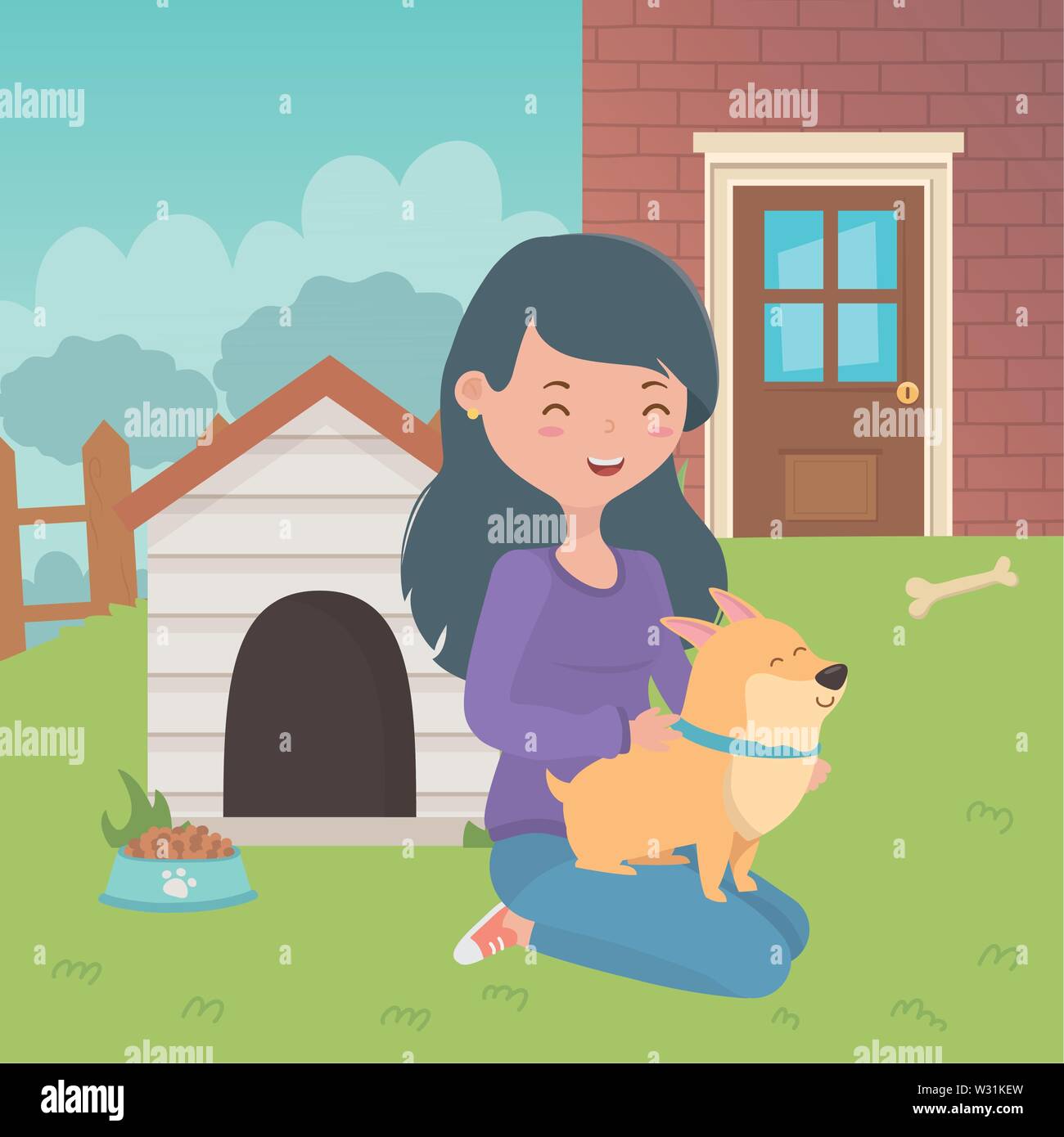 Girl with dog cartoon design, Mascot pet animal nature cute and puppy ...