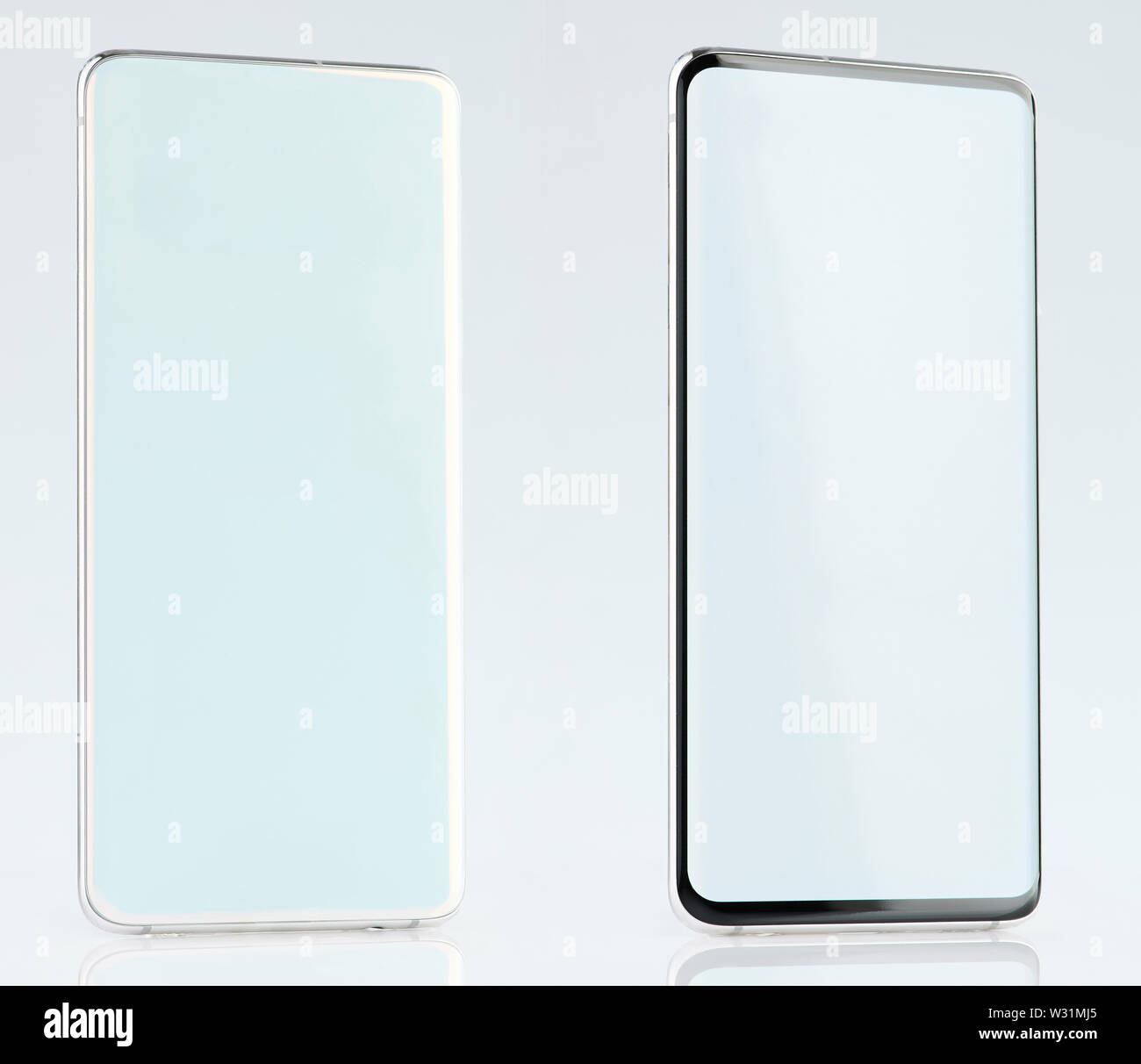 Isometric view of frameless smartphone isolated on studio background ...