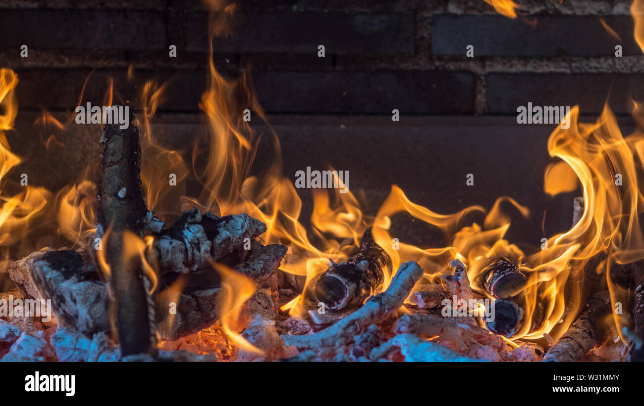 Fire made with wood from a tree to prepare a barbecue Stock Photo - Alamy