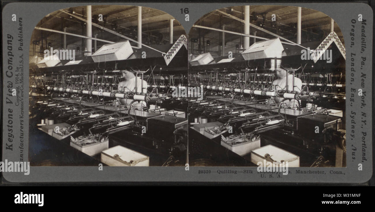 Quilling Silk industry, South Manchester, Conn, USA, by Keystone View ...