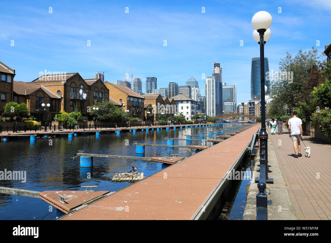 Clippers Quay, looking towards Millwall Outer Dock and Canary Wharf on ...