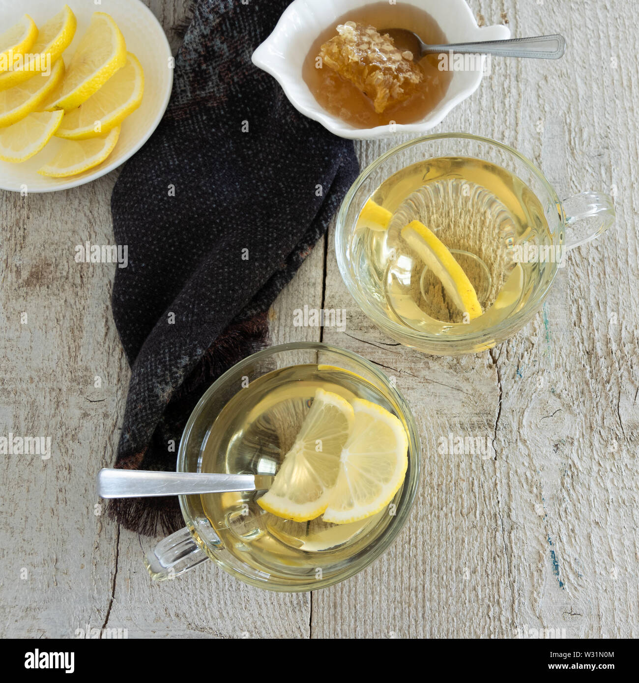 Top view of lemon tea glasses. Drinks flat lay. Seasonal refreshment ...