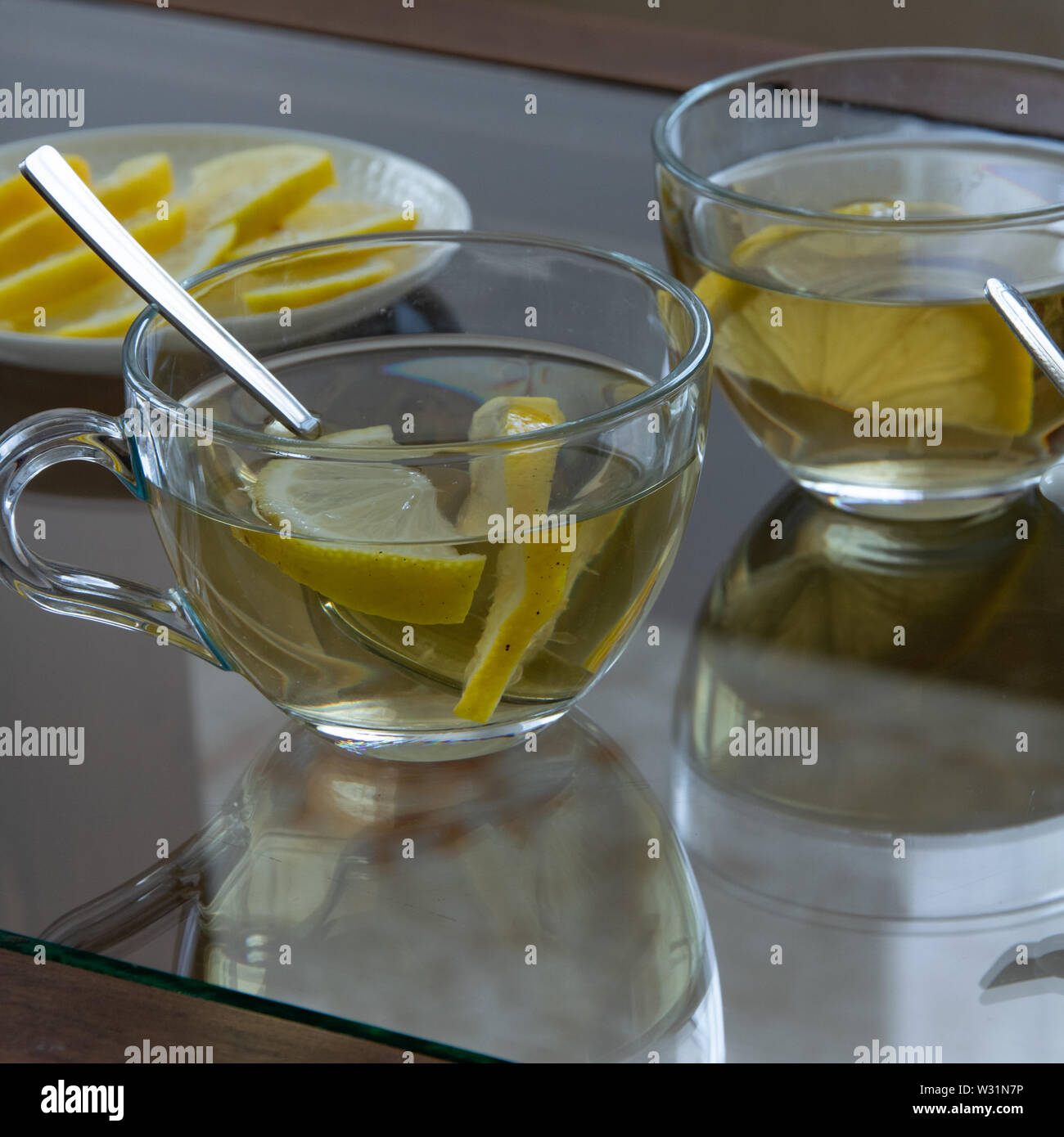Top view of lemon tea glasses. Drinks flat lay. Seasonal refreshment ...