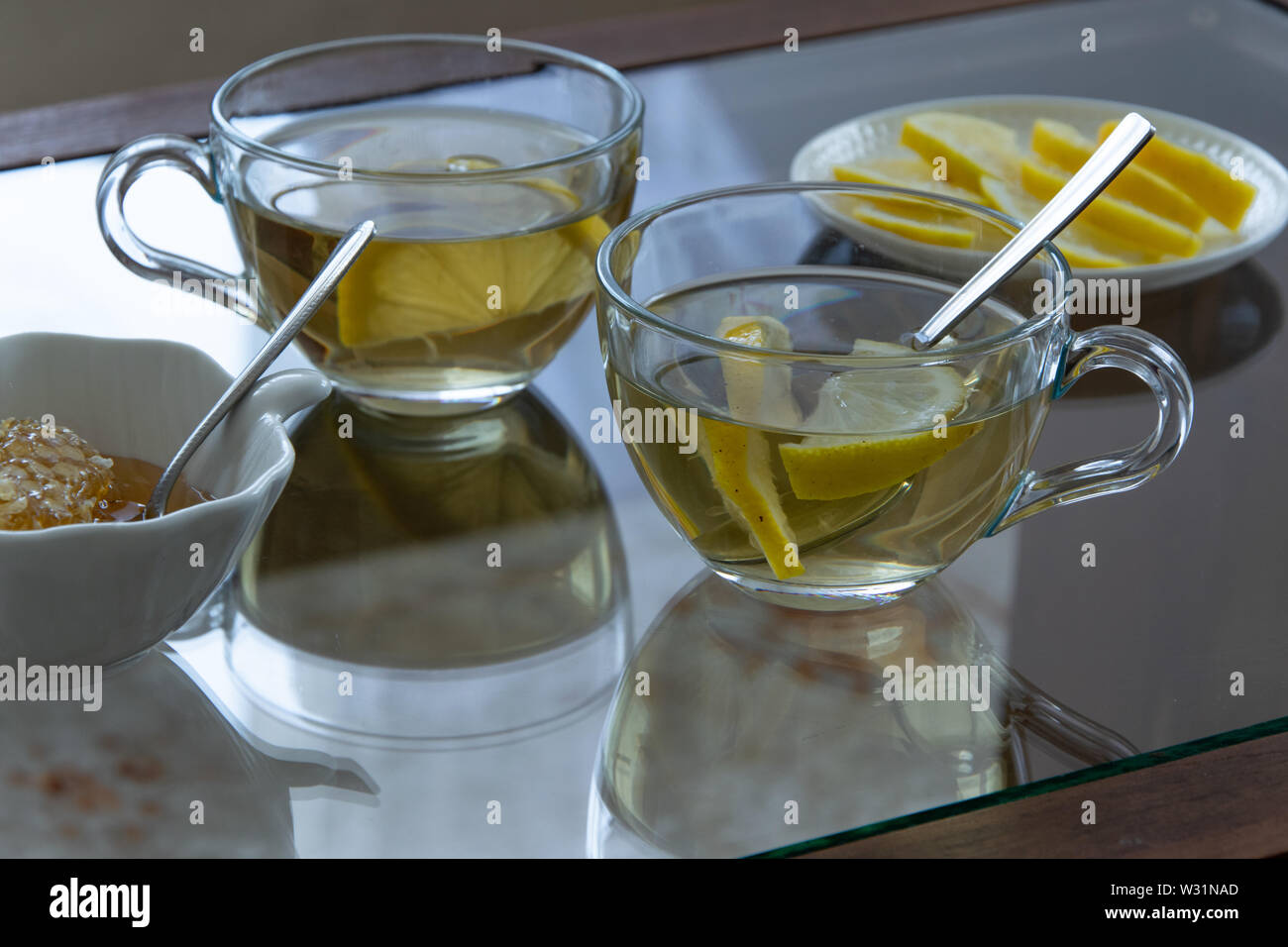 Top view of lemon tea glasses. Drinks flat lay. Seasonal refreshment ...