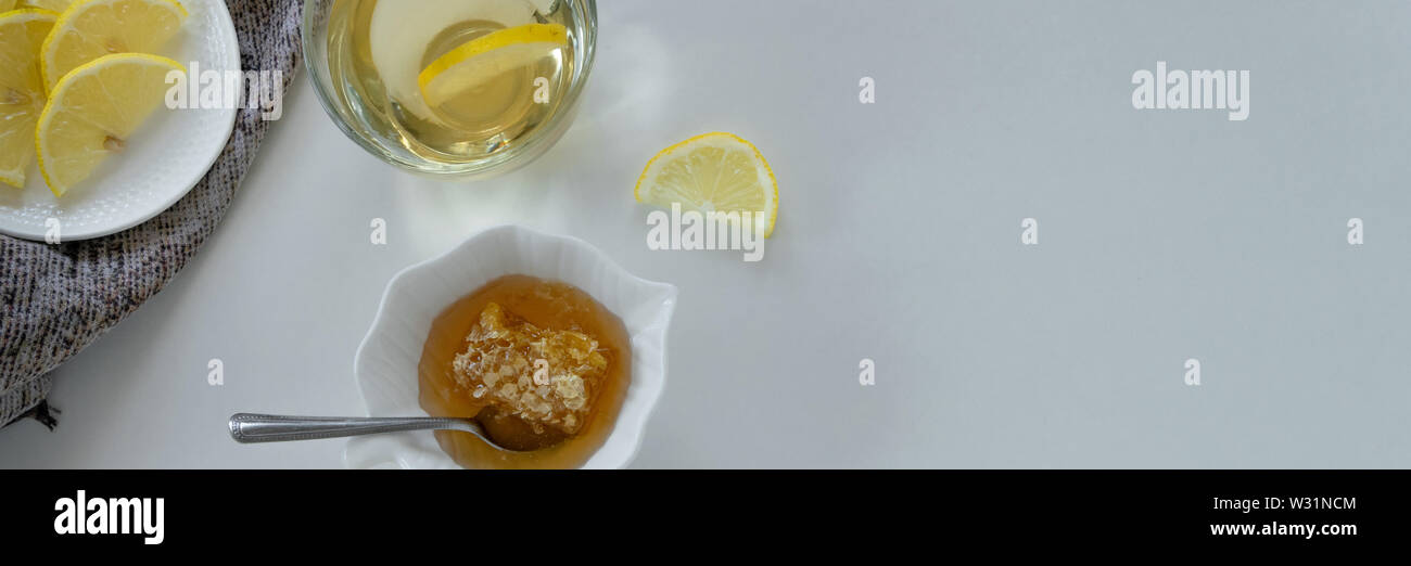 Top view of lemon tea glasses. Drinks flat lay. Seasonal refreshment ...