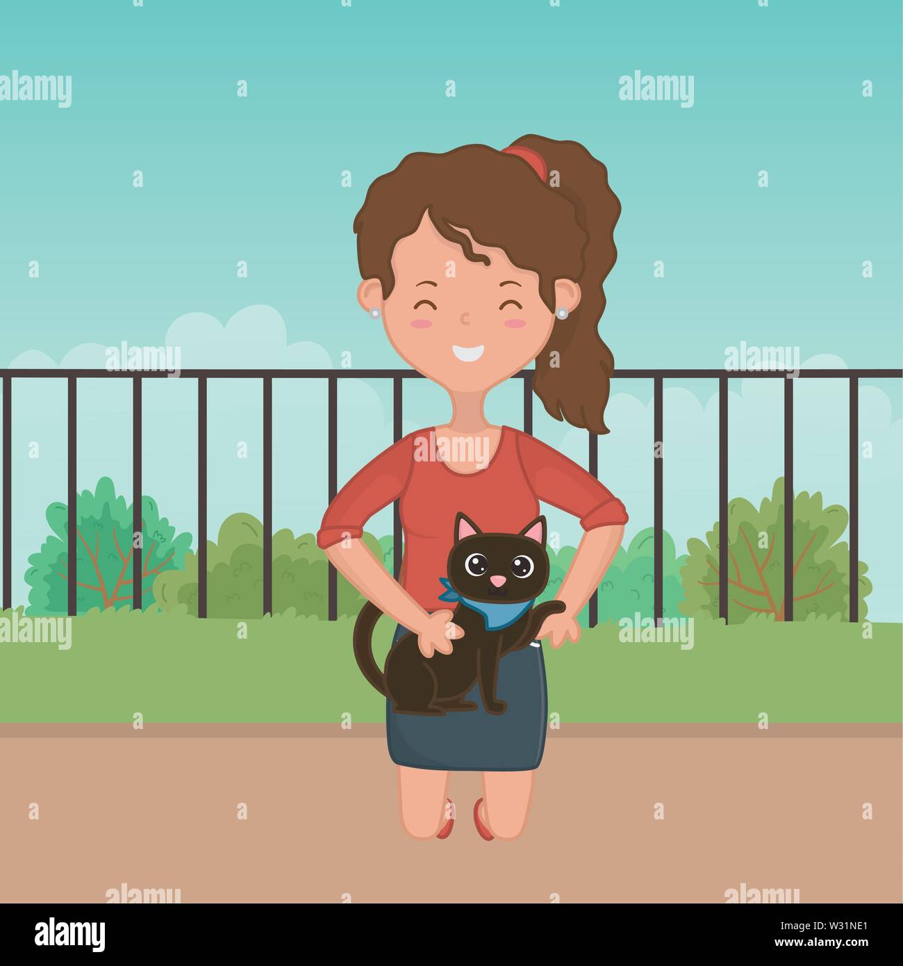 Girl with cat cartoon design, Mascot pet animal domestic cute life ...