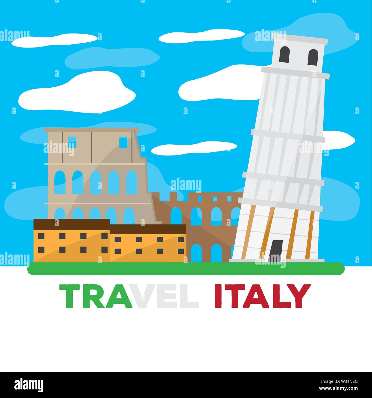 Colored landscape with famous monuments from Italy - Vector Stock ...