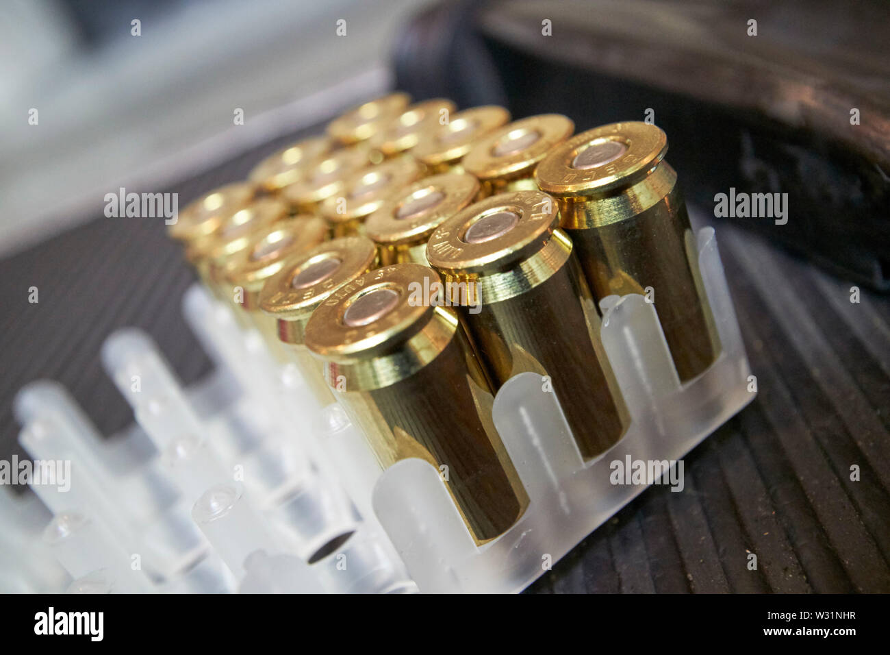 .45 auto bullet ammunition in a new pack at a gun range USA United ...