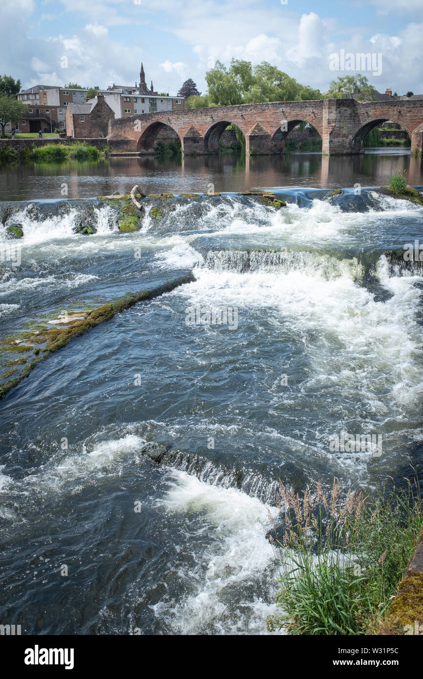 View of the Devorgilla Bridge in Dumfries, showing the Caul in the ...