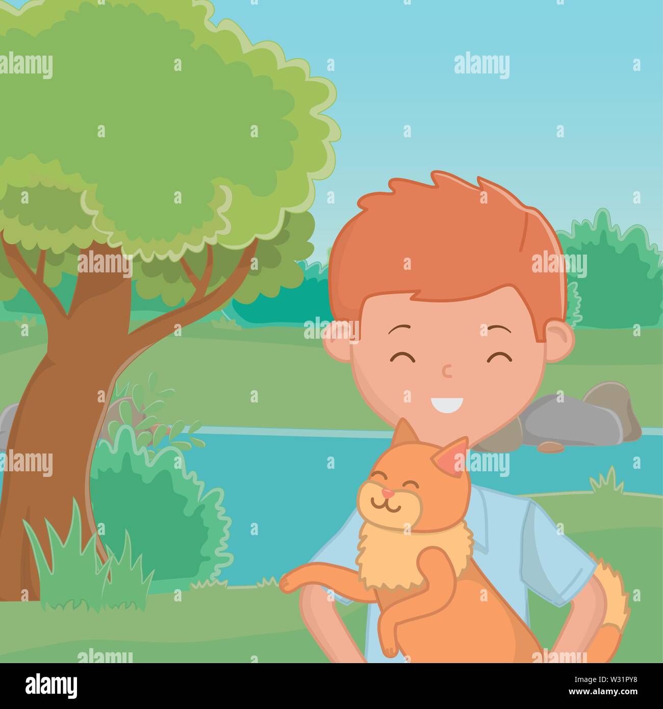 Boy with cat cartoon design, Mascot pet animal domestic cute life ...
