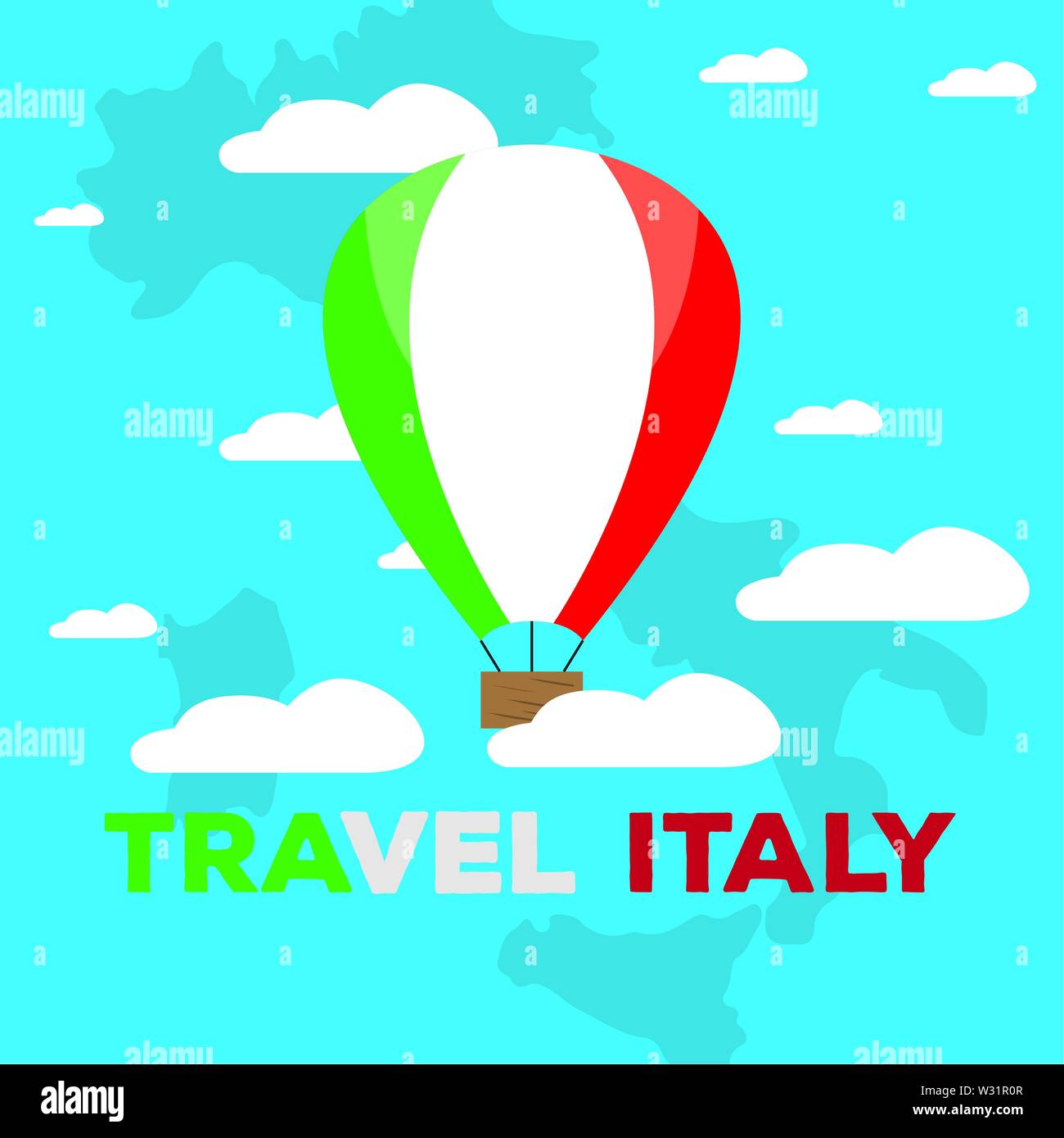 Isolated air balloon with the colors of the flag of Italy. Travel to ...