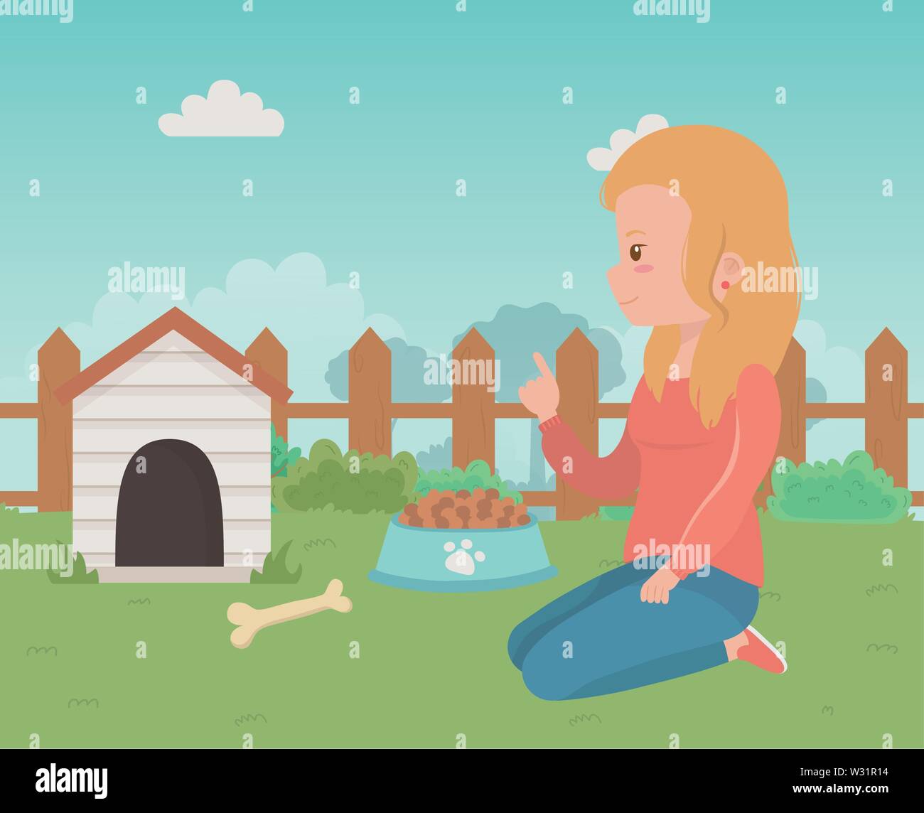 House and girl cartoon design, Mascot pet domestic animal friendship ...