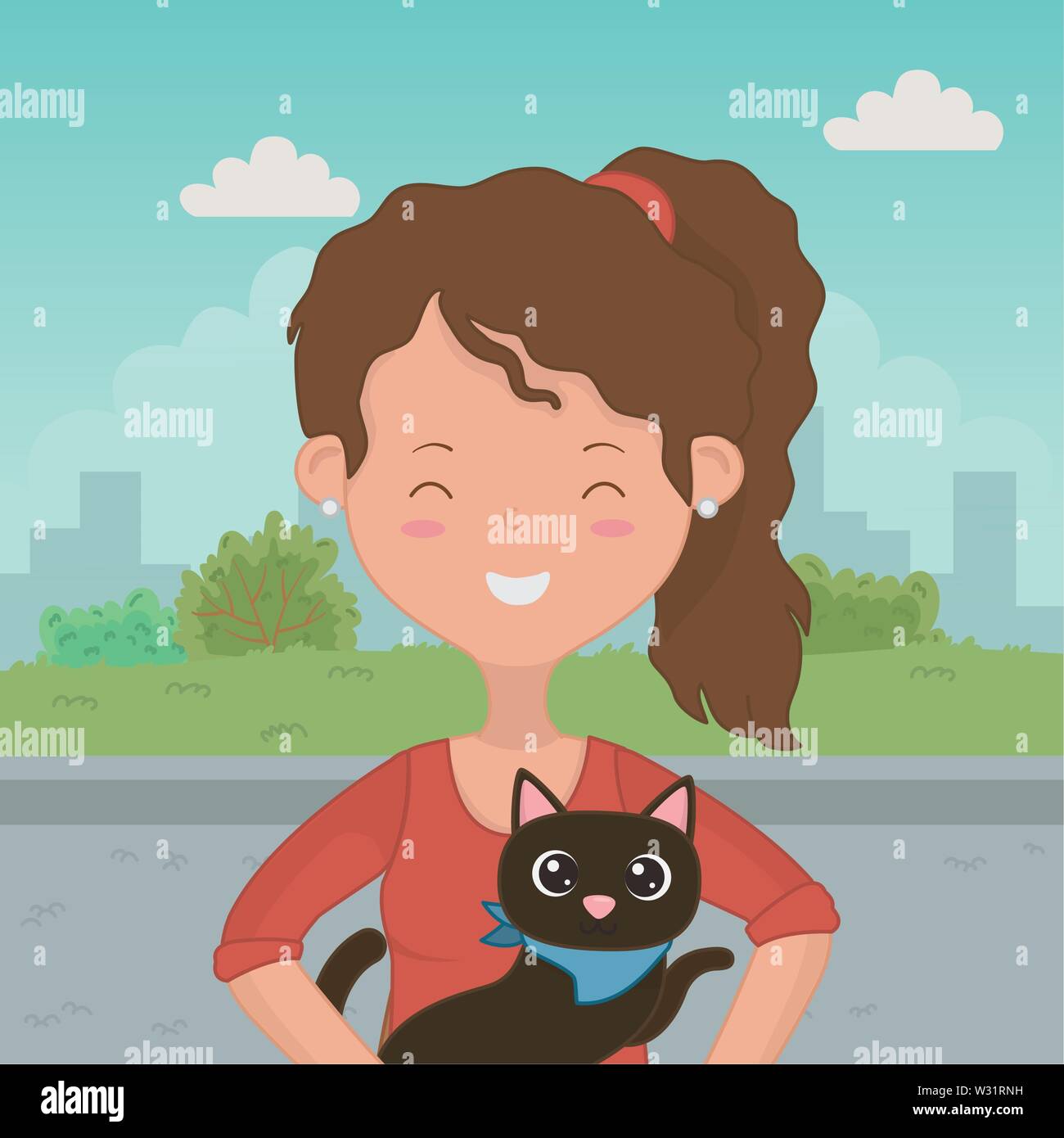 Girl with cat cartoon design, Mascot pet animal domestic cute life ...