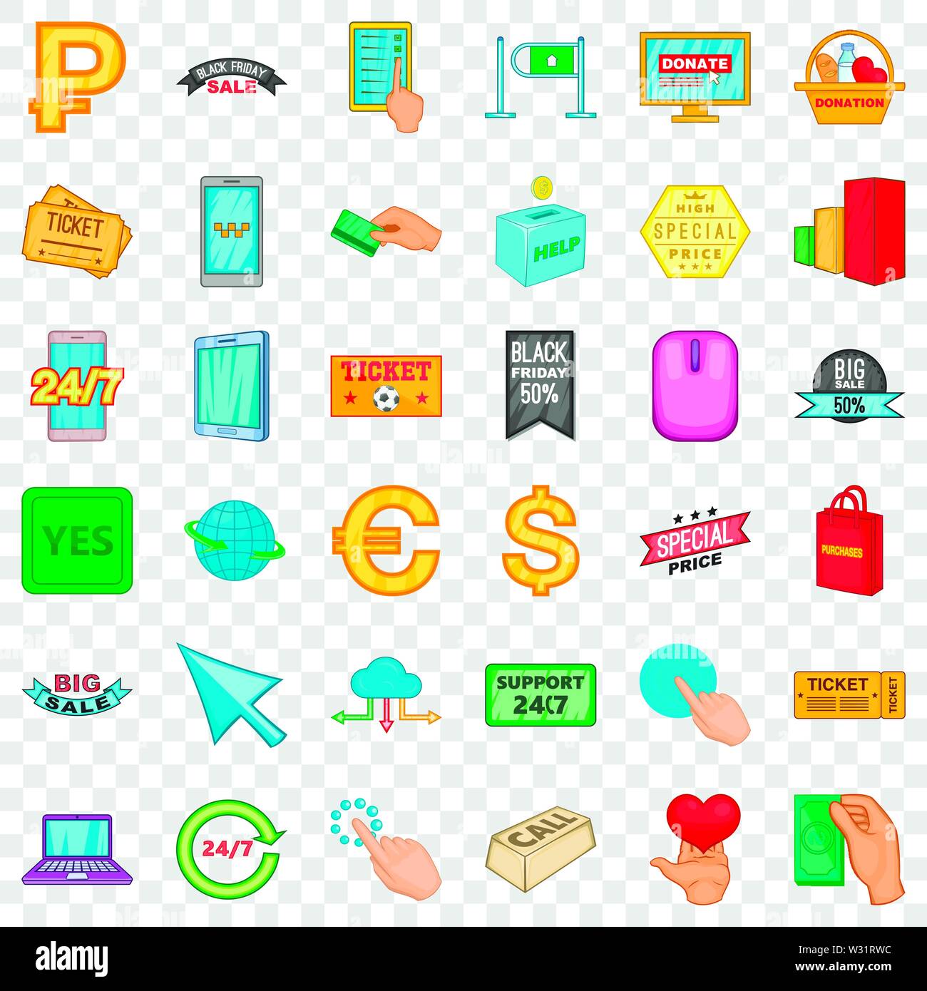 Touching button icons set, cartoon style Stock Vector Image & Art - Alamy