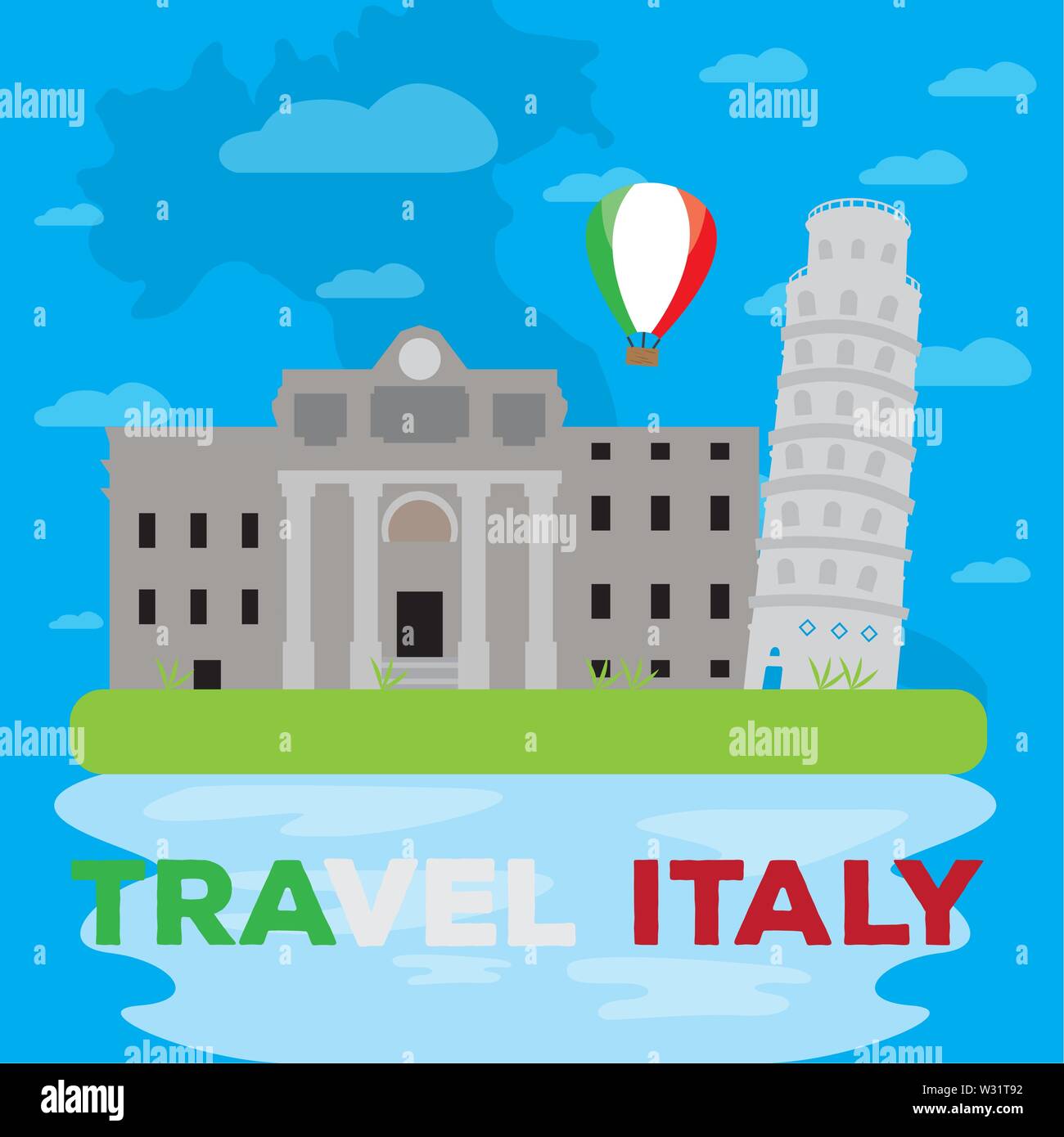 Colored landscape with famous places in Italy. Travel to Italy - Vector ...