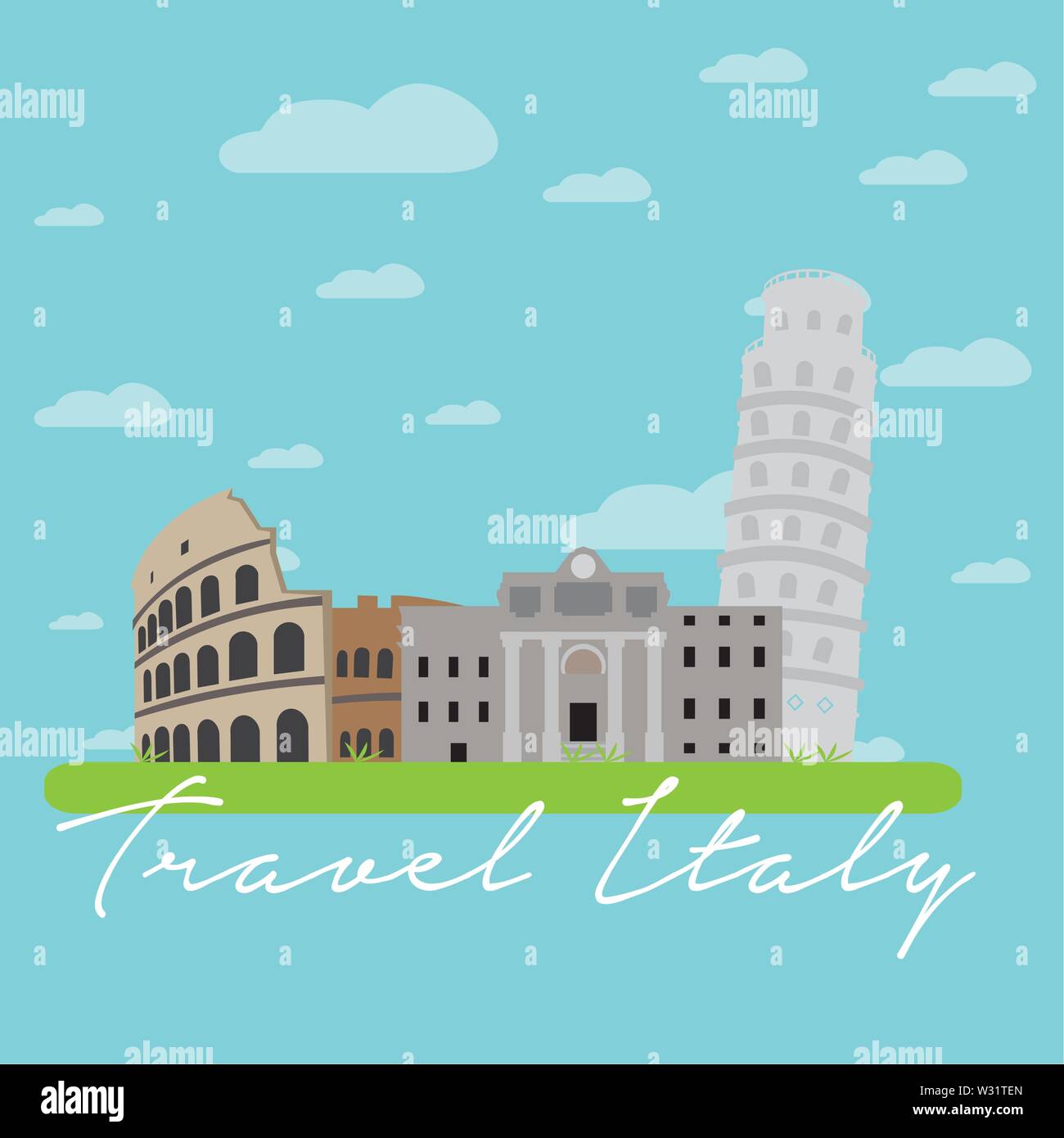 Colored landscape with famous monuments from Italy - Vector Stock ...