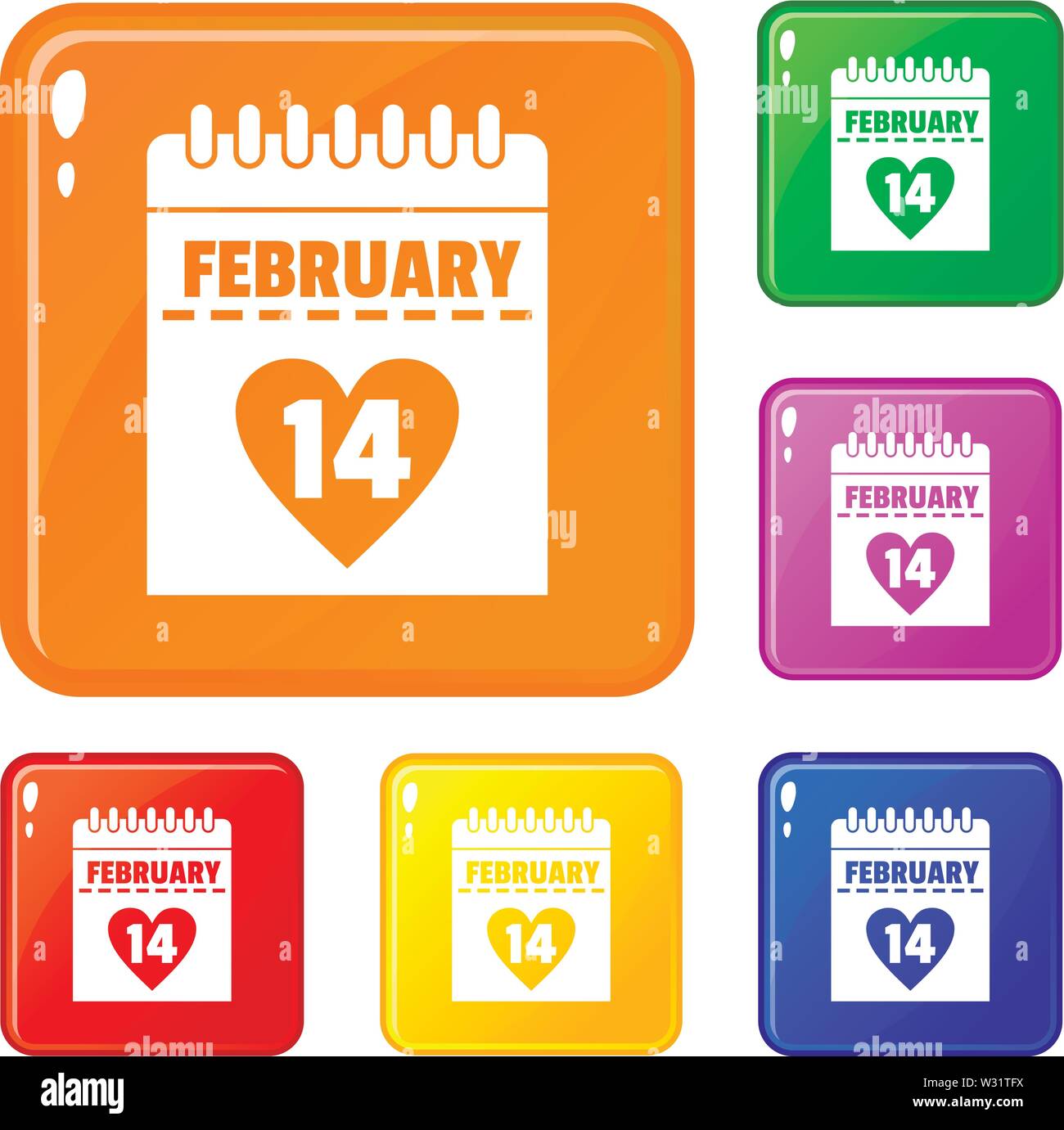 Valentines day calendar icons set vector color Stock Vector Image & Art ...