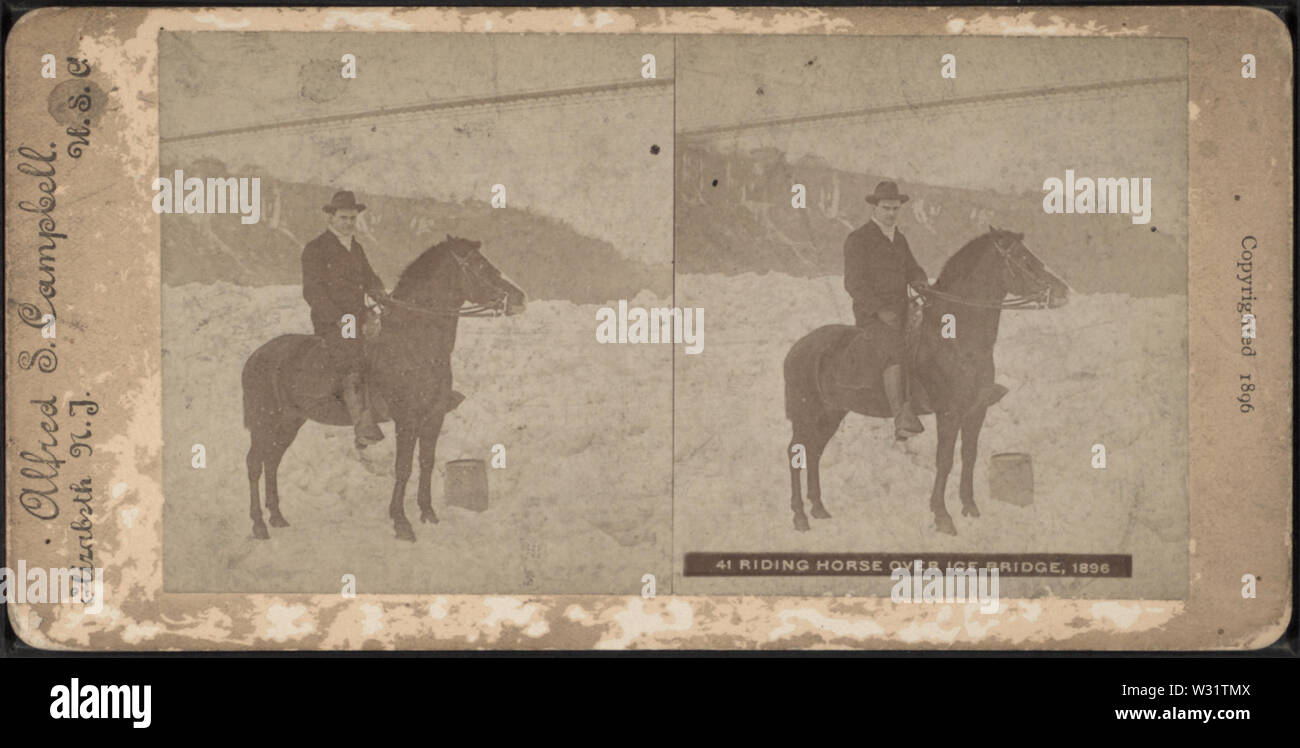 Riding horse over ice bridge, 1896, by Alfred S Campbell Stock Photo ...