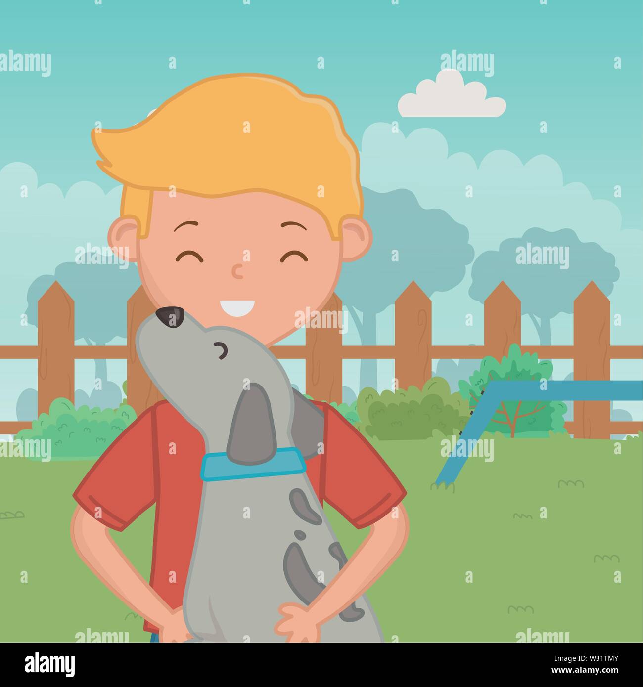Boy with dog cartoon design, Mascot pet animal nature cute and puppy ...