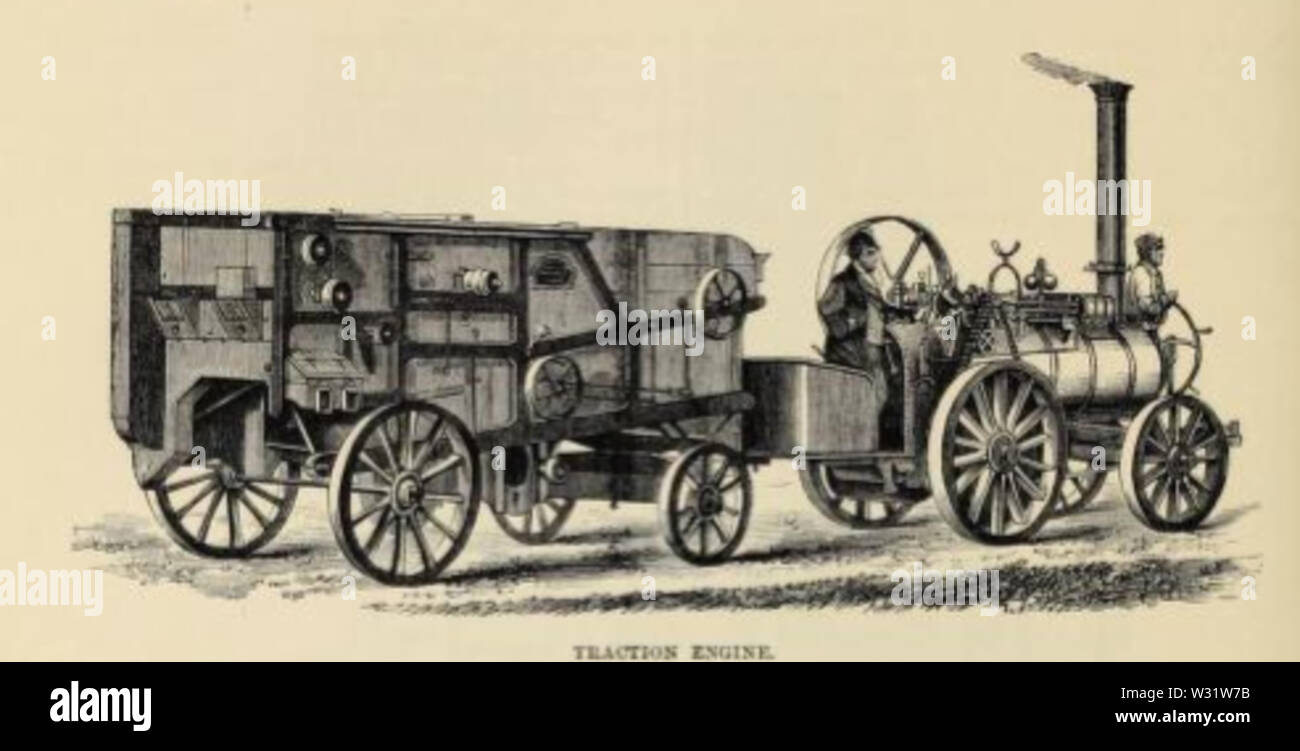 Robey Traction engine towing thrashing machine 1862 Stock Photo - Alamy