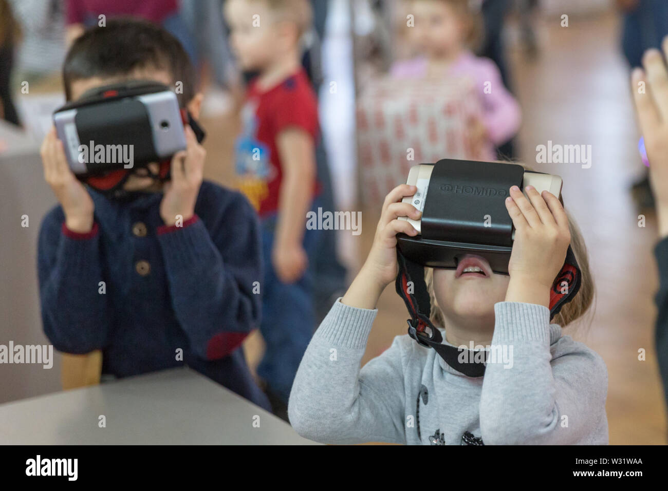 STAVROPOL, RUSSIA - APRIL 6, 2019 - Children having fun with virtual ...