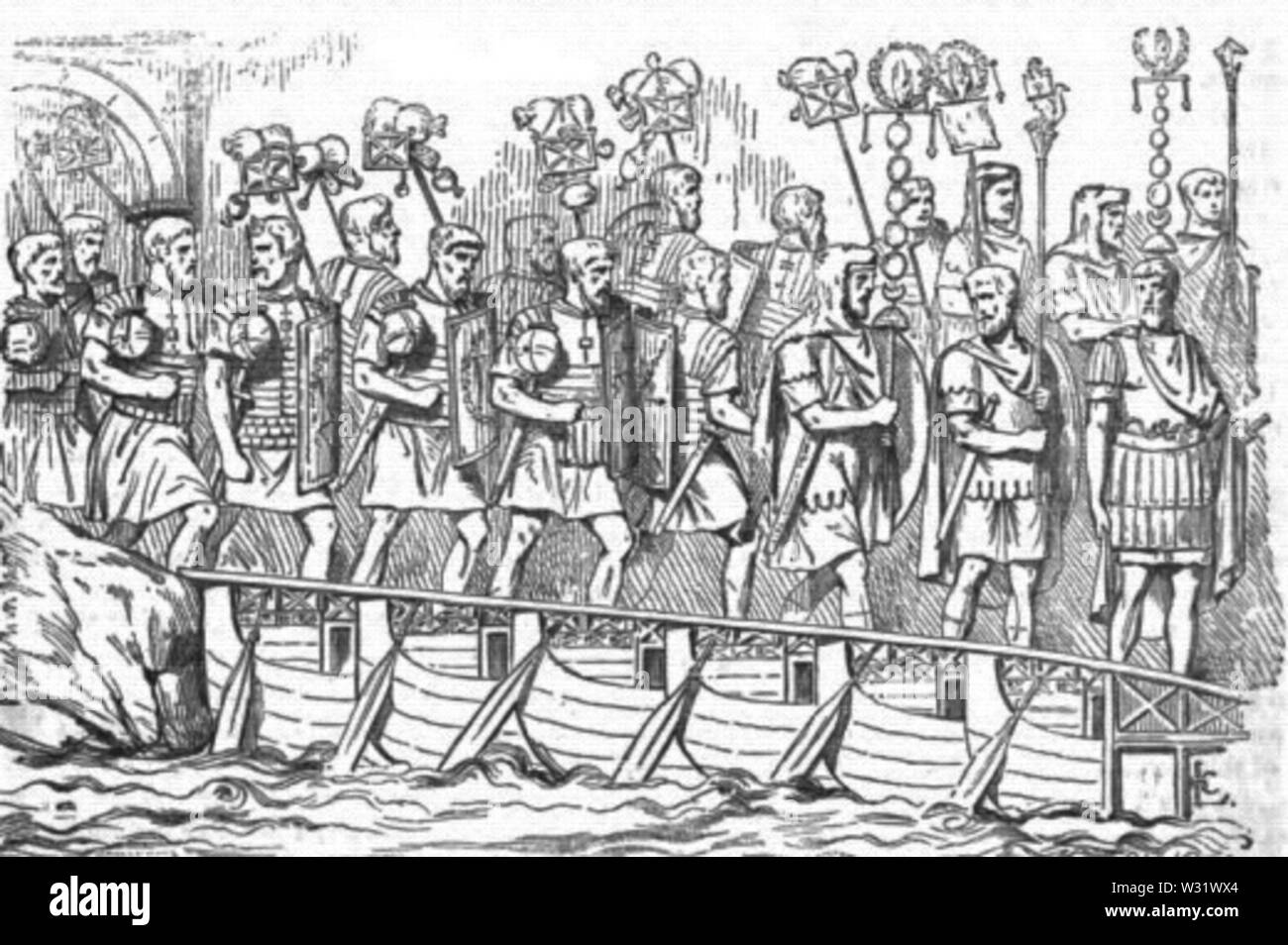 Roman soldiers crossing bridge boats hi-res stock photography and ...