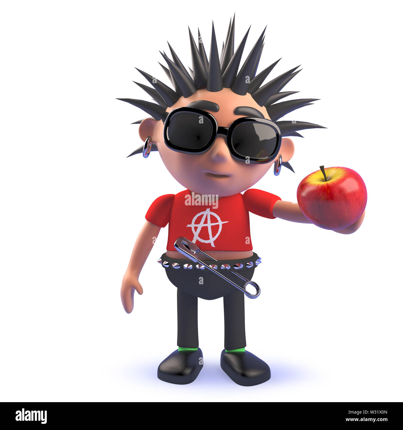 Cartoon character rendered in 3d punk kid holding an organic apple ...