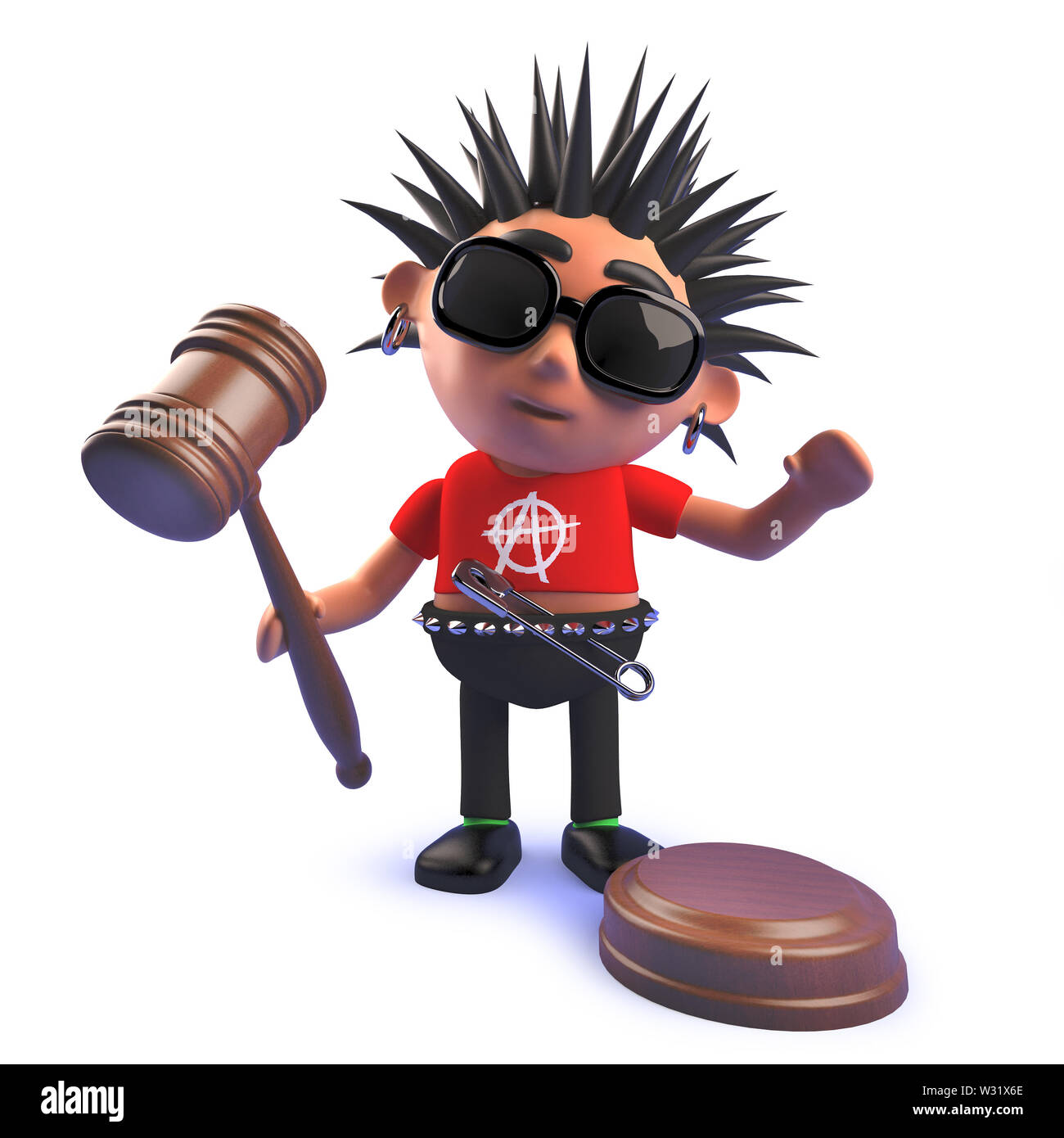Rendered 3d image of a punk rocker kid in cartoon 3d holding an auction ...