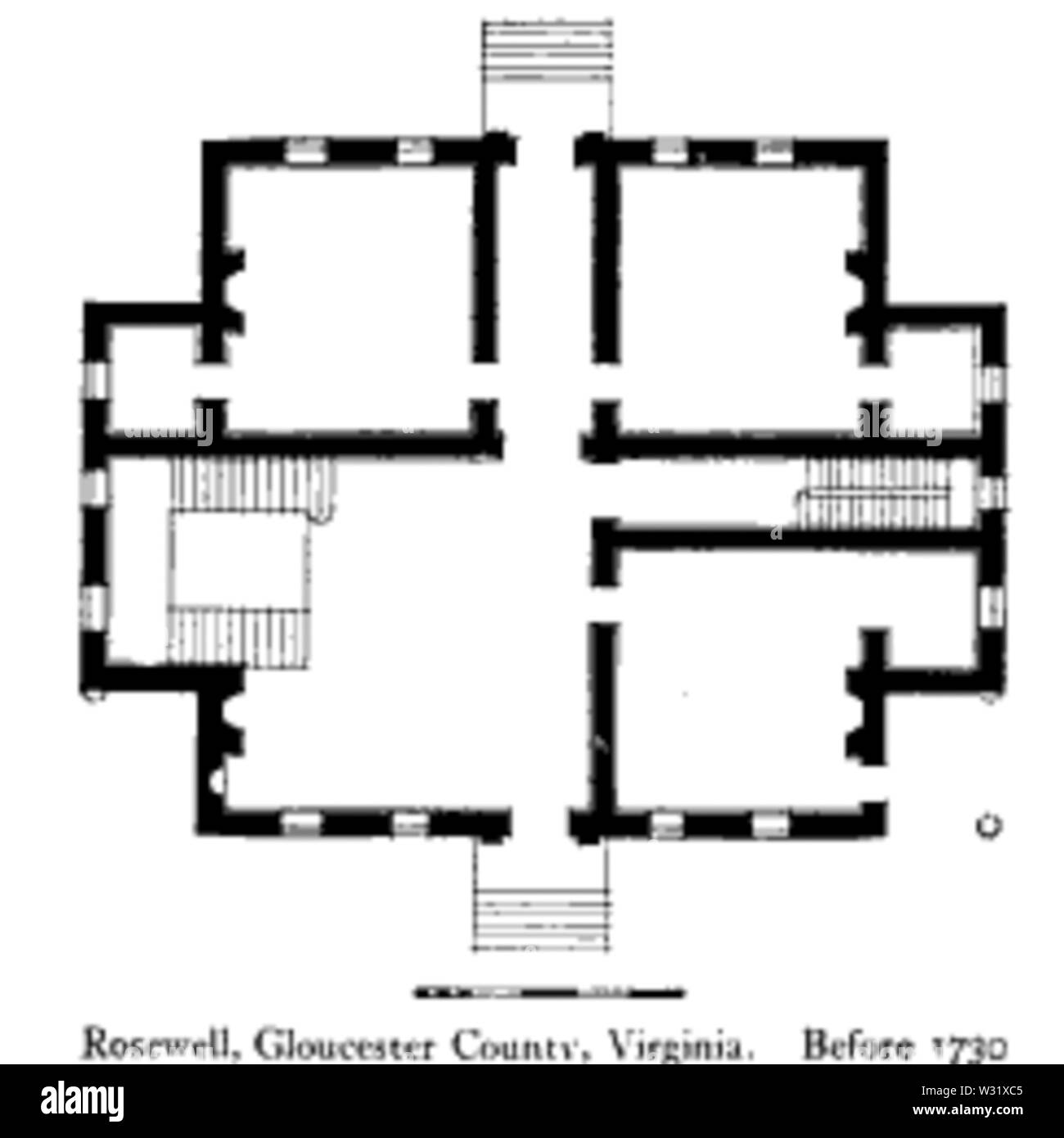 Rosewell Plantation plan showing a stair hall expanded to one side ...