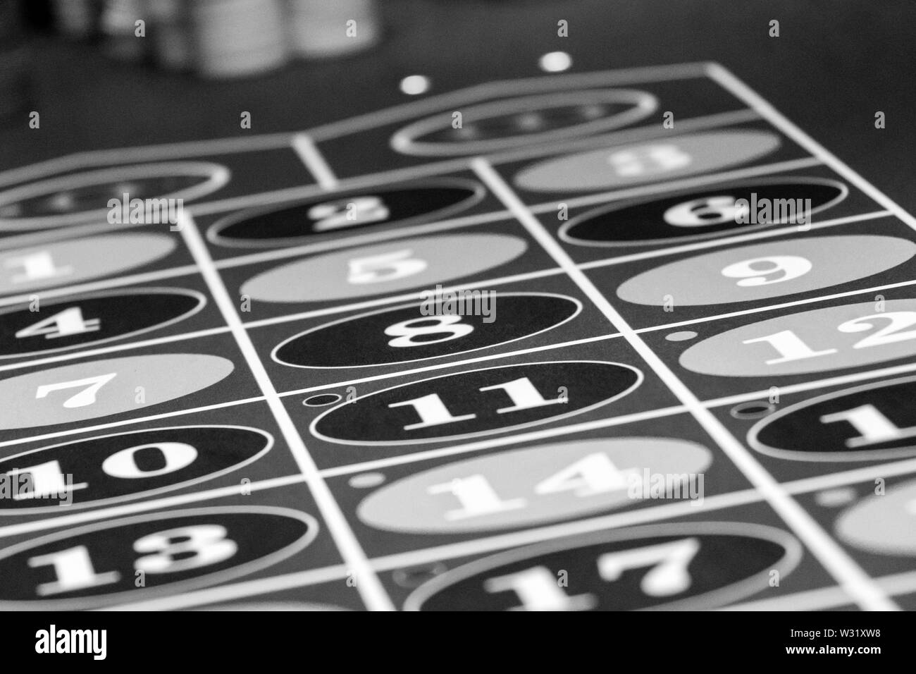 Roulette table in a luxury casino. Black and white photo Stock Photo ...