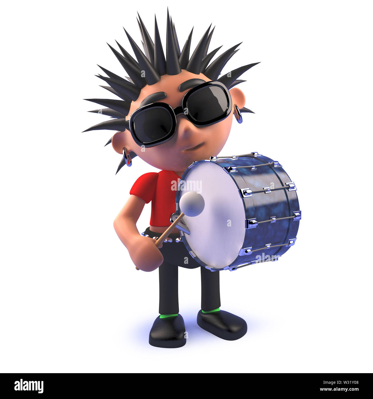 3d rendered image of a punk rocker cartoon 3d character banging a big ...