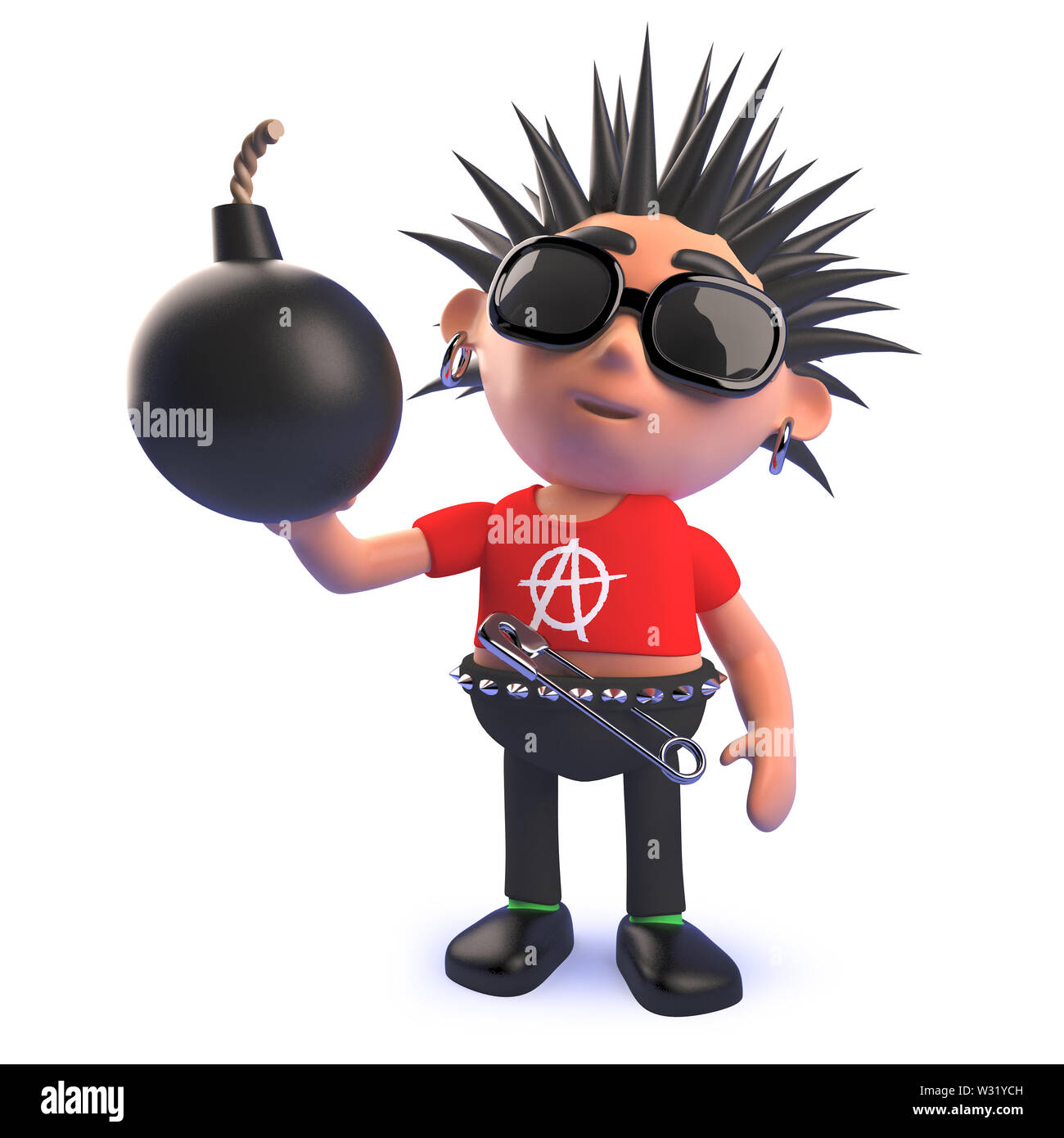 Rendered image in 3d of a cartoon punk rocker character in 3d holding a ...